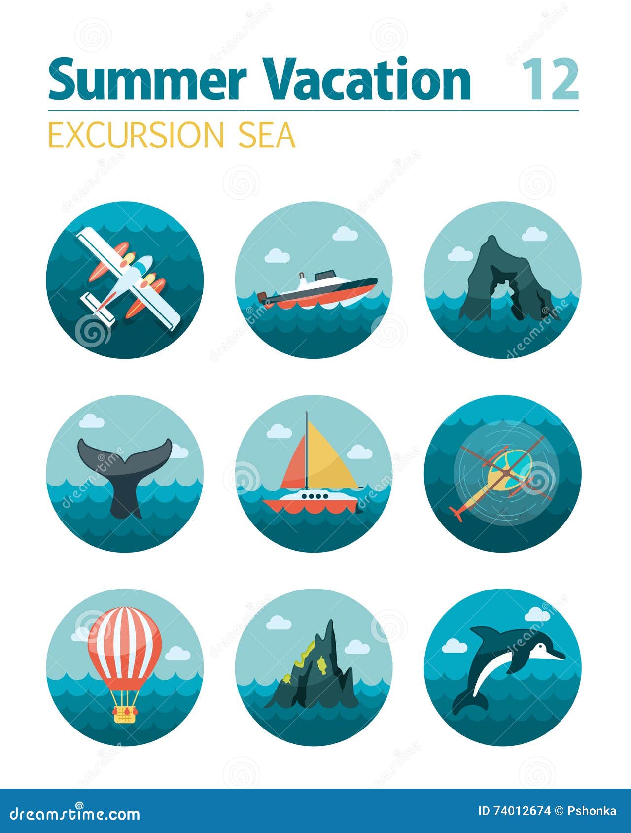 Excursion Sea Icon Set. Summer. Vacation Stock Vector - Illustration of ...