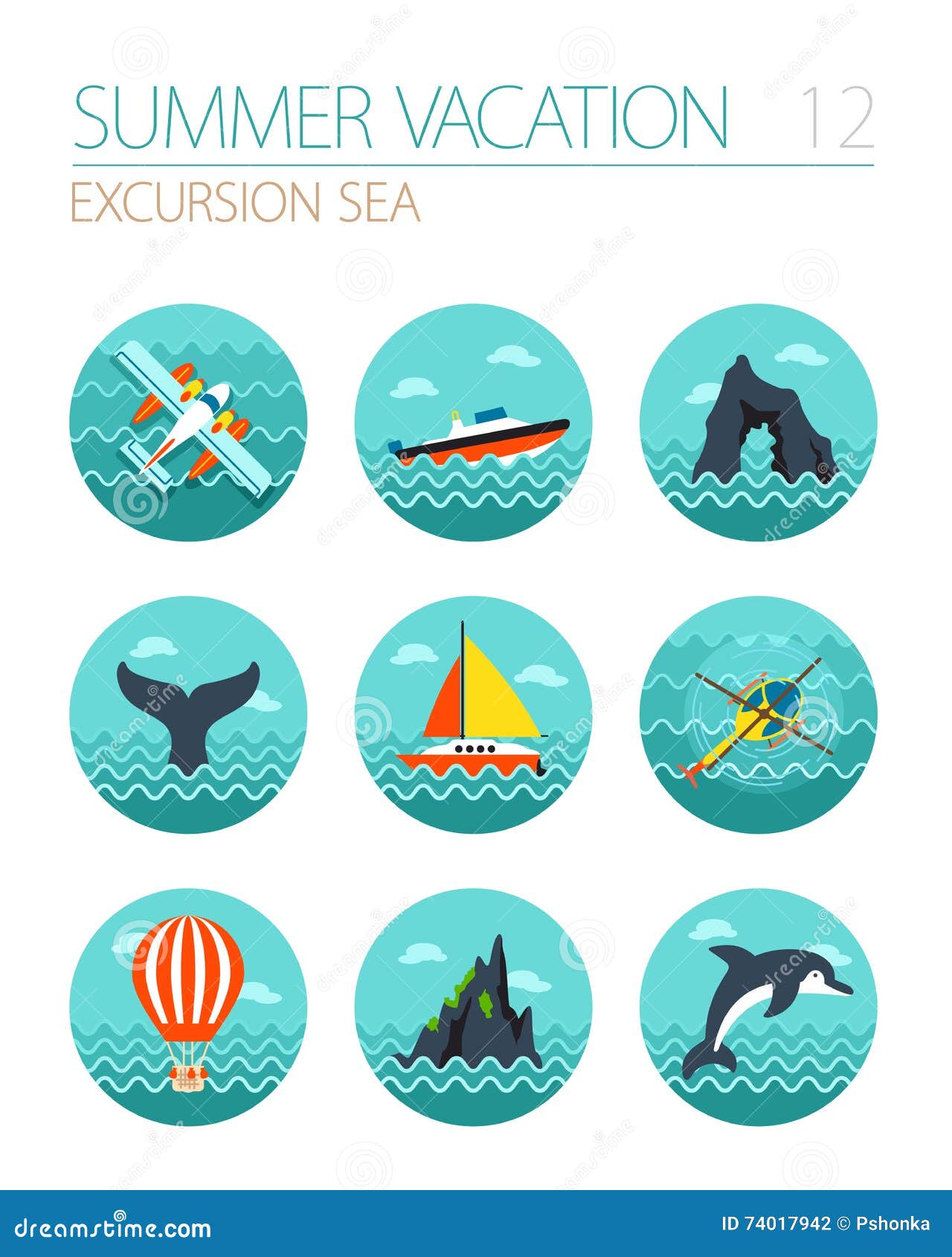 Excursion Sea Icon Set. Summer. Vacation Stock Vector - Illustration of ...