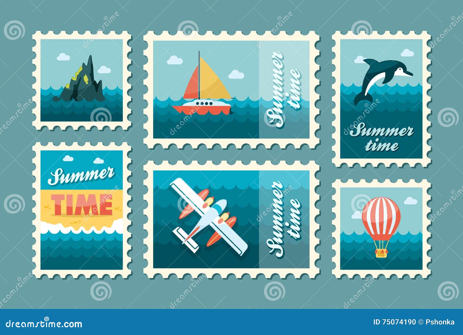 Excursion Sea Stamp Set. Summer. Vacation Stock Vector - Illustration ...