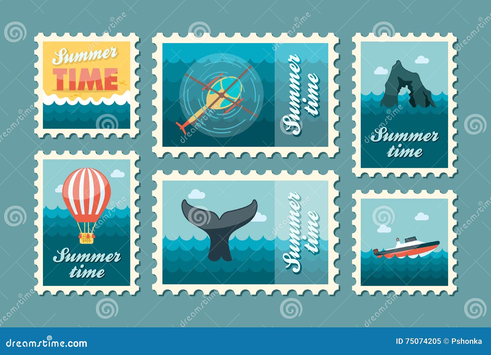 Excursion Sea Stamp Set. Summer. Vacation Stock Vector - Illustration ...
