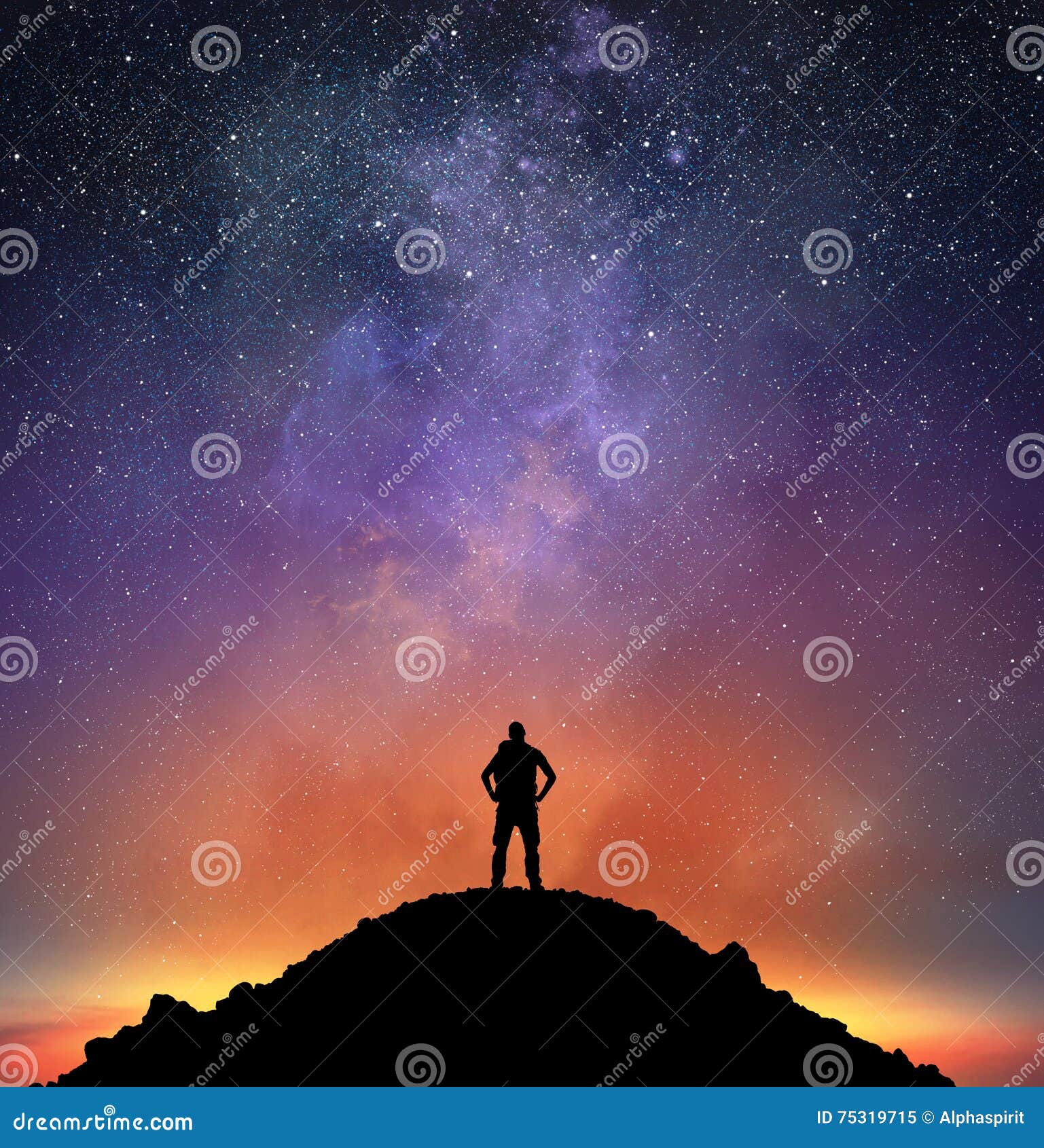 Excursionist Observe a Bright Sky Stock Illustration - Illustration of ...