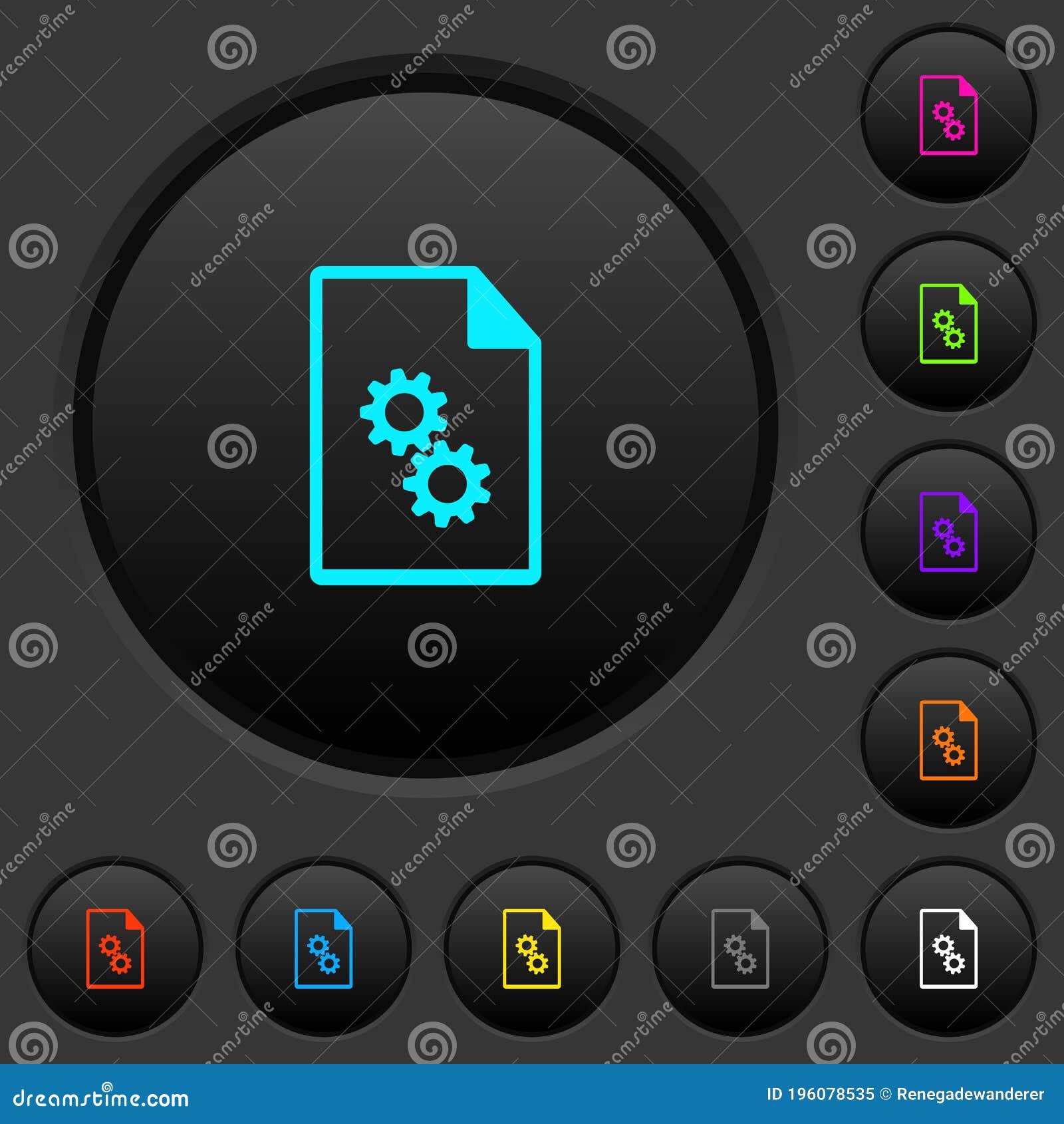 Executable File Dark Push Buttons with Color Icons Stock Vector ...