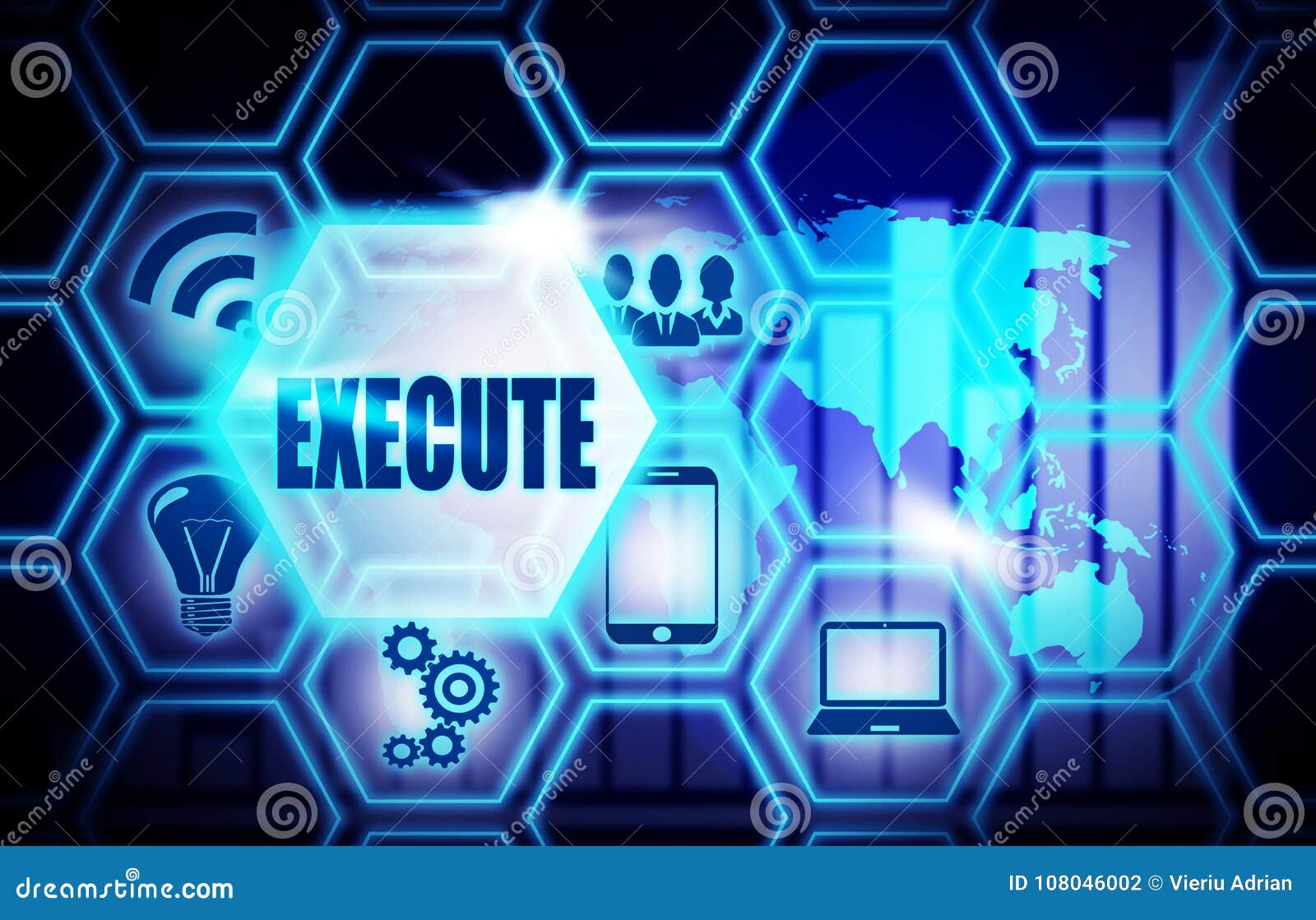 Execute Blue Background Model Concept Stock Illustration - Illustration ...