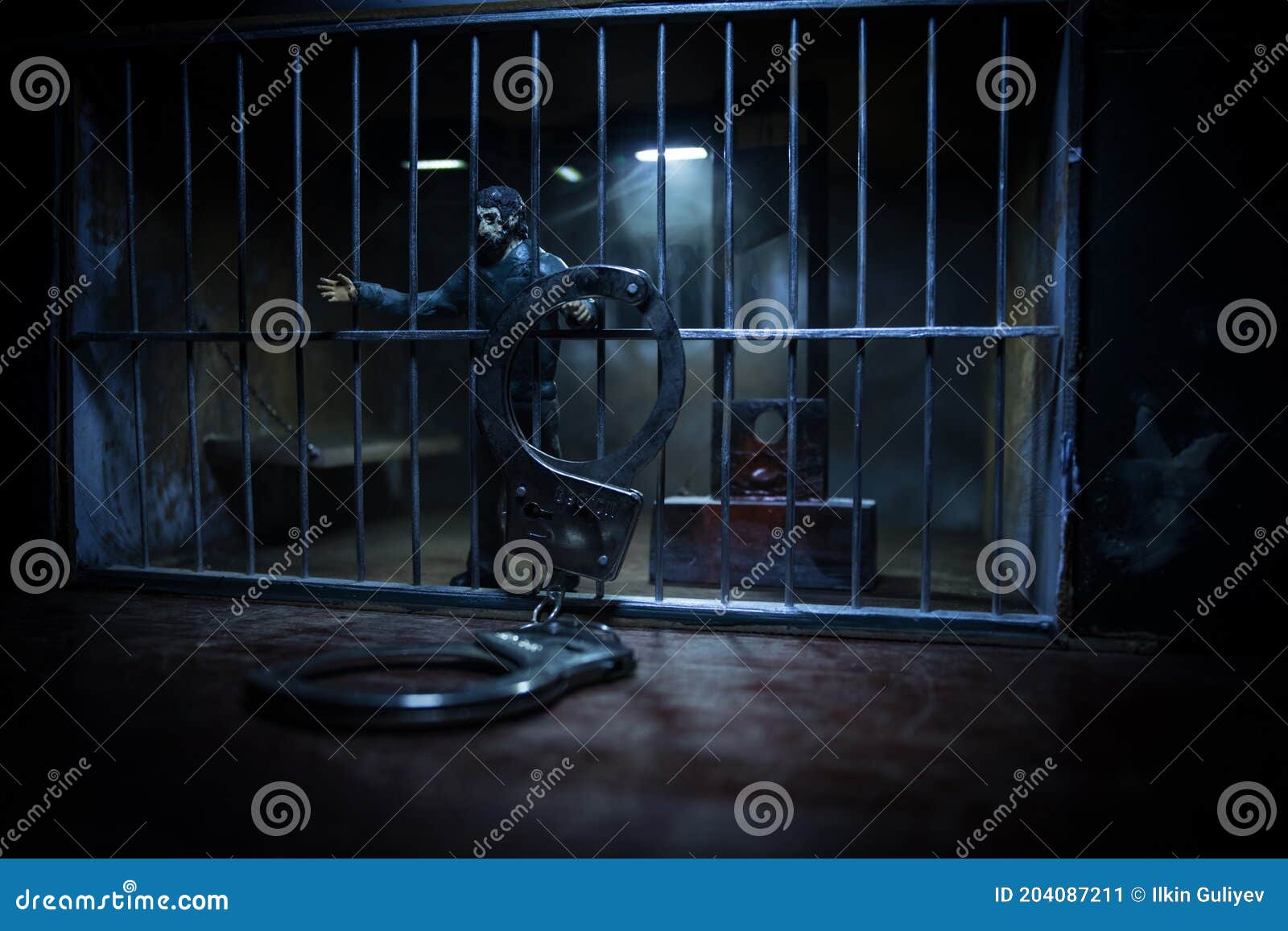 Jail or Prison Cell. Obsolete Gray Grunge Concrete Room. Creative ...