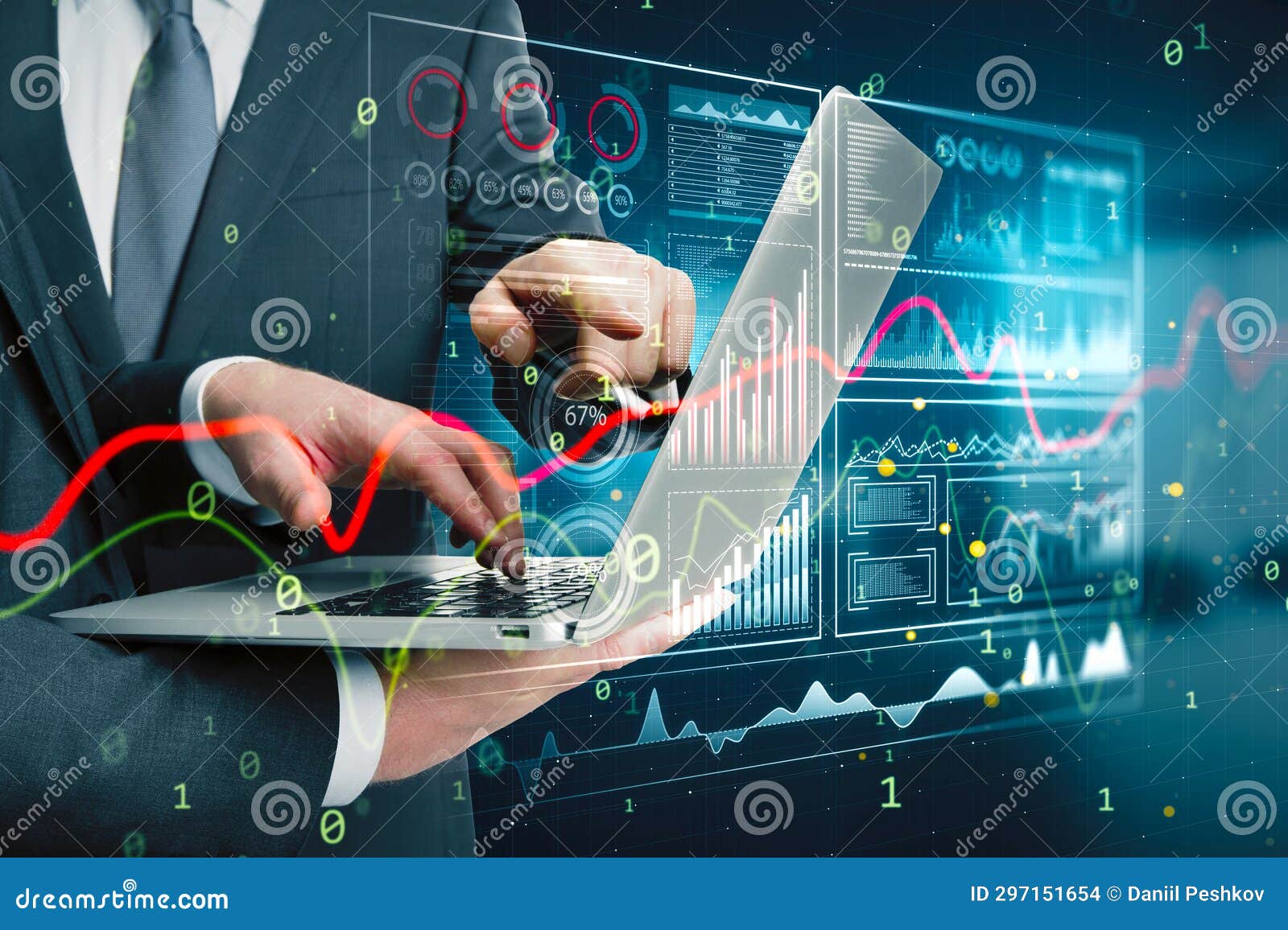 Executive Analyzing Virtual Statistics on a Digital Interface Stock ...