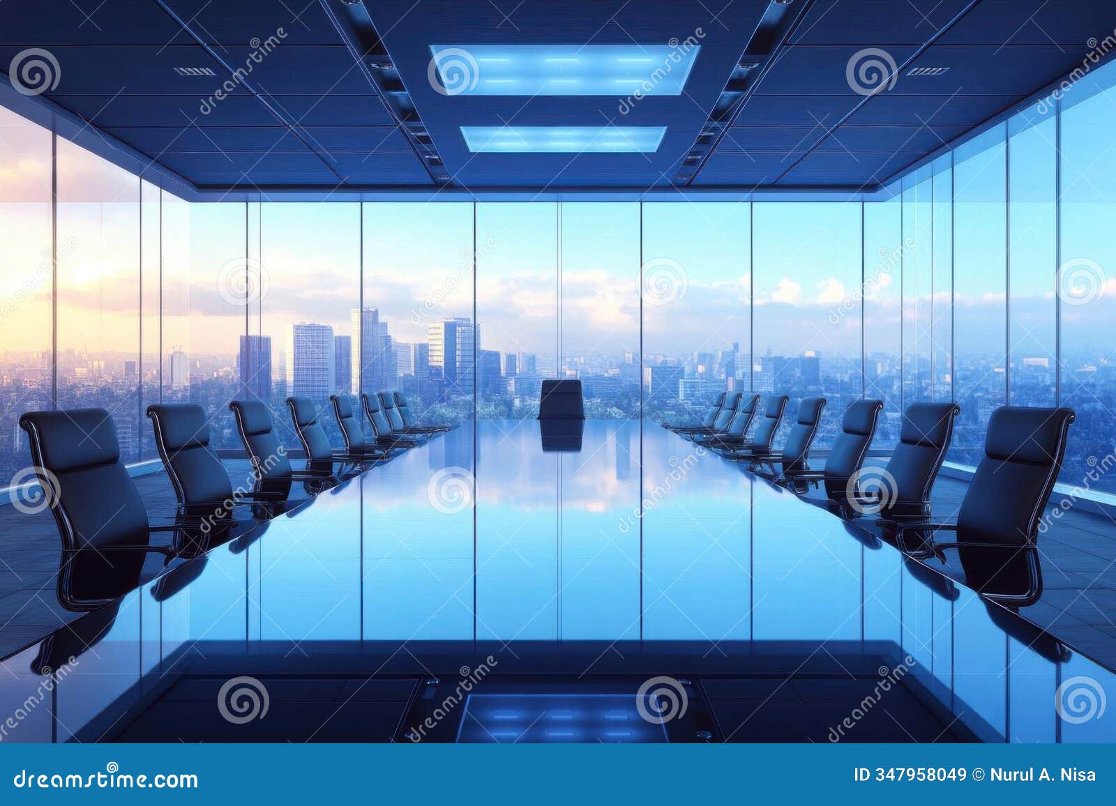 Executive Boardroom with City Skyline View Stock Illustration ...