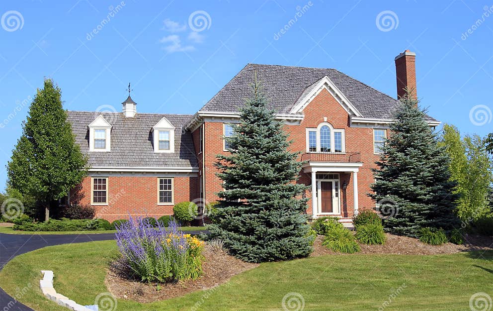 Executive Brick Home stock image. Image of door, lovely - 10627263