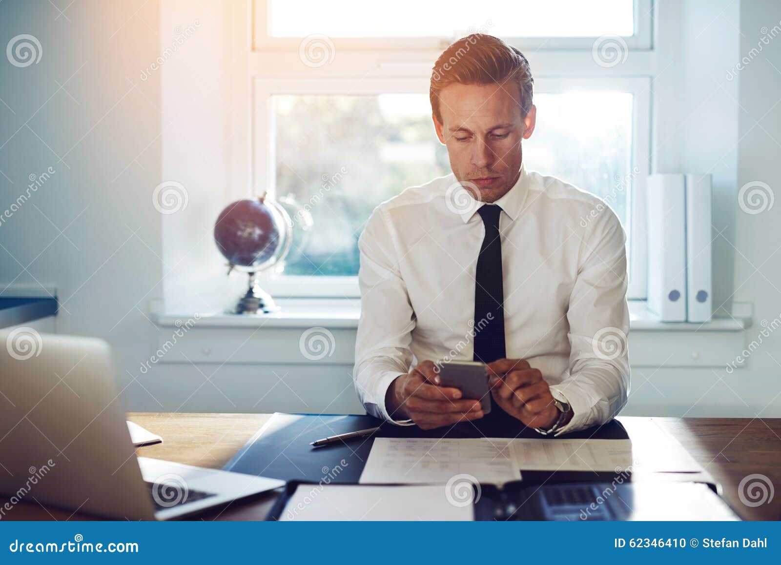 Executive Business Man Texting on His Phone Stock Photo - Image of ...