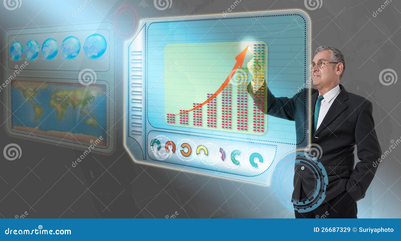 Executive Business Man Touching Future Dashboard Stock Image - Image of ...