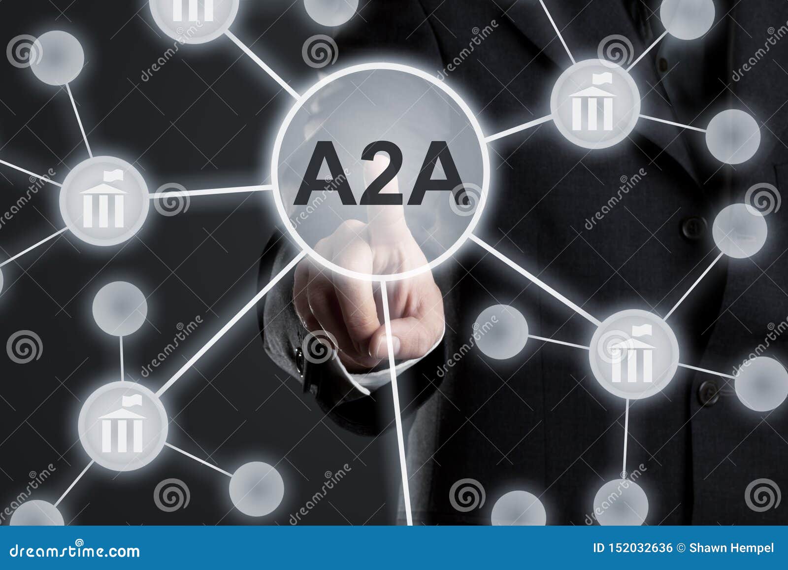 Executive Businessman in Suit Touching A2A Button in Network with ...