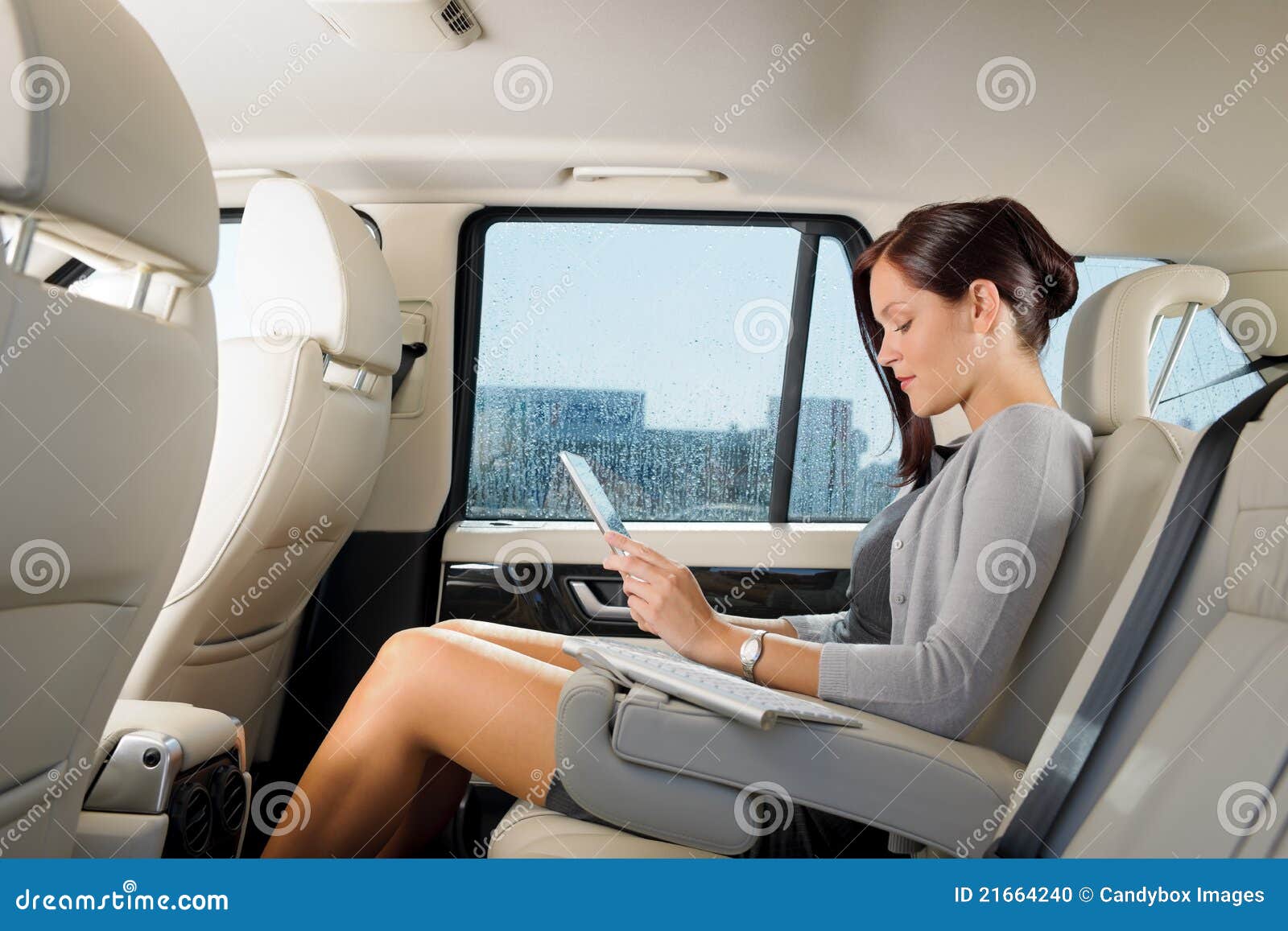 Executive Businesswoman in Car Work Touch Tablet Stock Photo - Image of ...