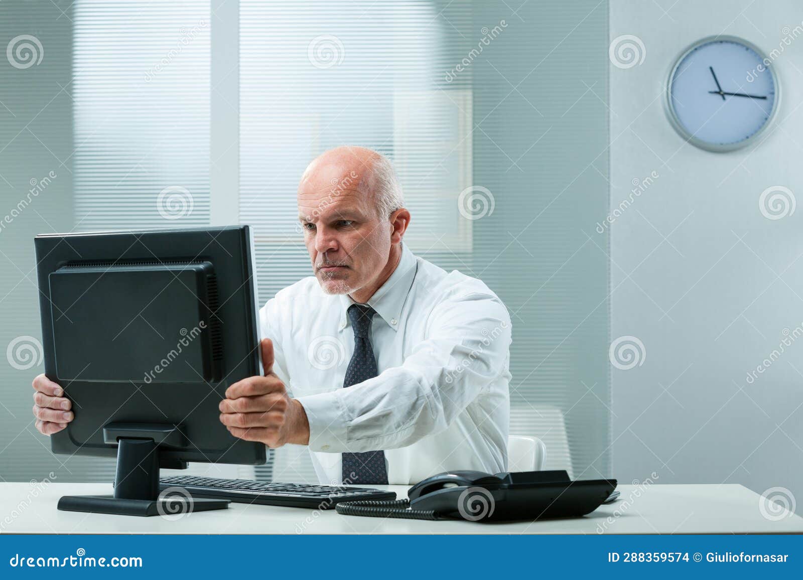 Executive Clutches Screen Urgent Problem Solving Stock Photo - Image of ...