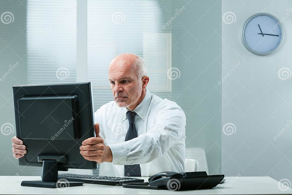 Executive Clutches Screen Urgent Problem Solving Stock Photo - Image of ...