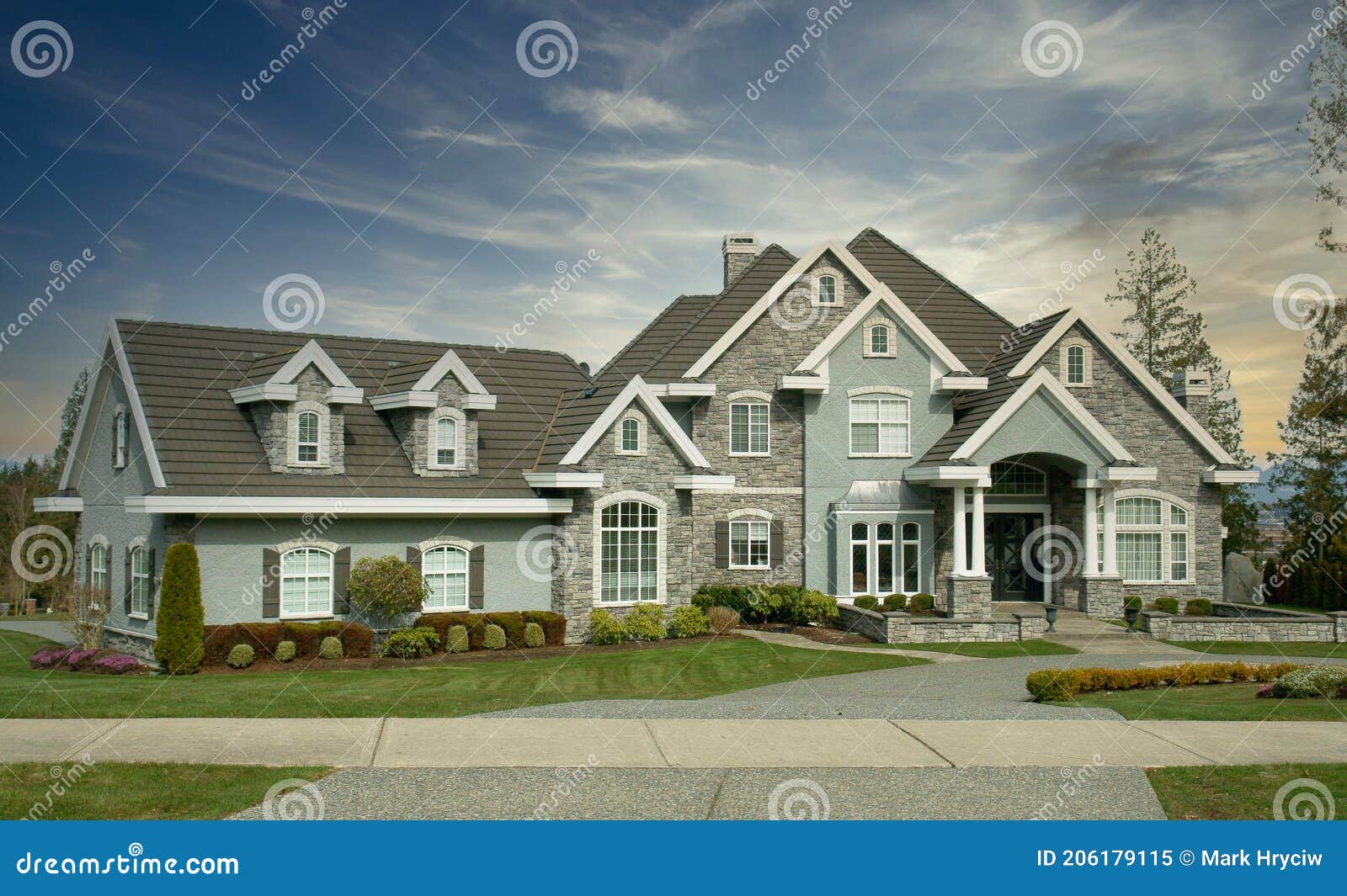 Upscale Executive Home House Maison Residential Wispy Cloudy Sky ...