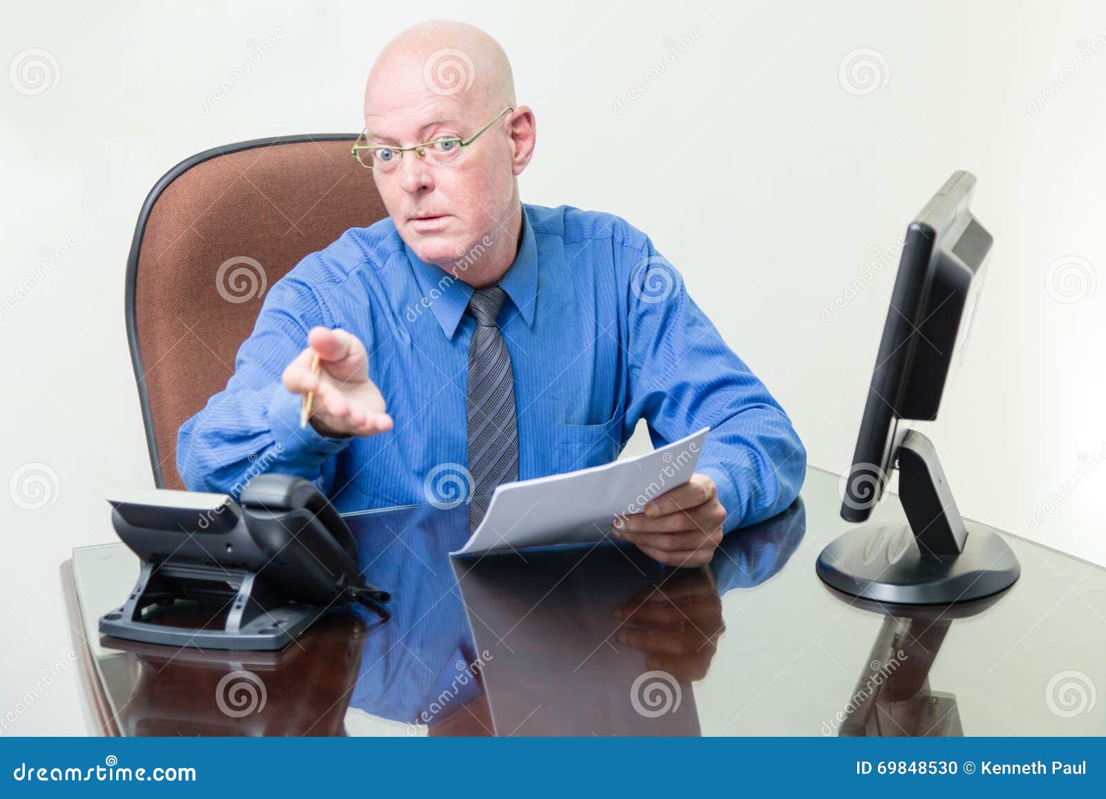 Executive at Desk Asking Question Stock Photo - Image of caucasian ...