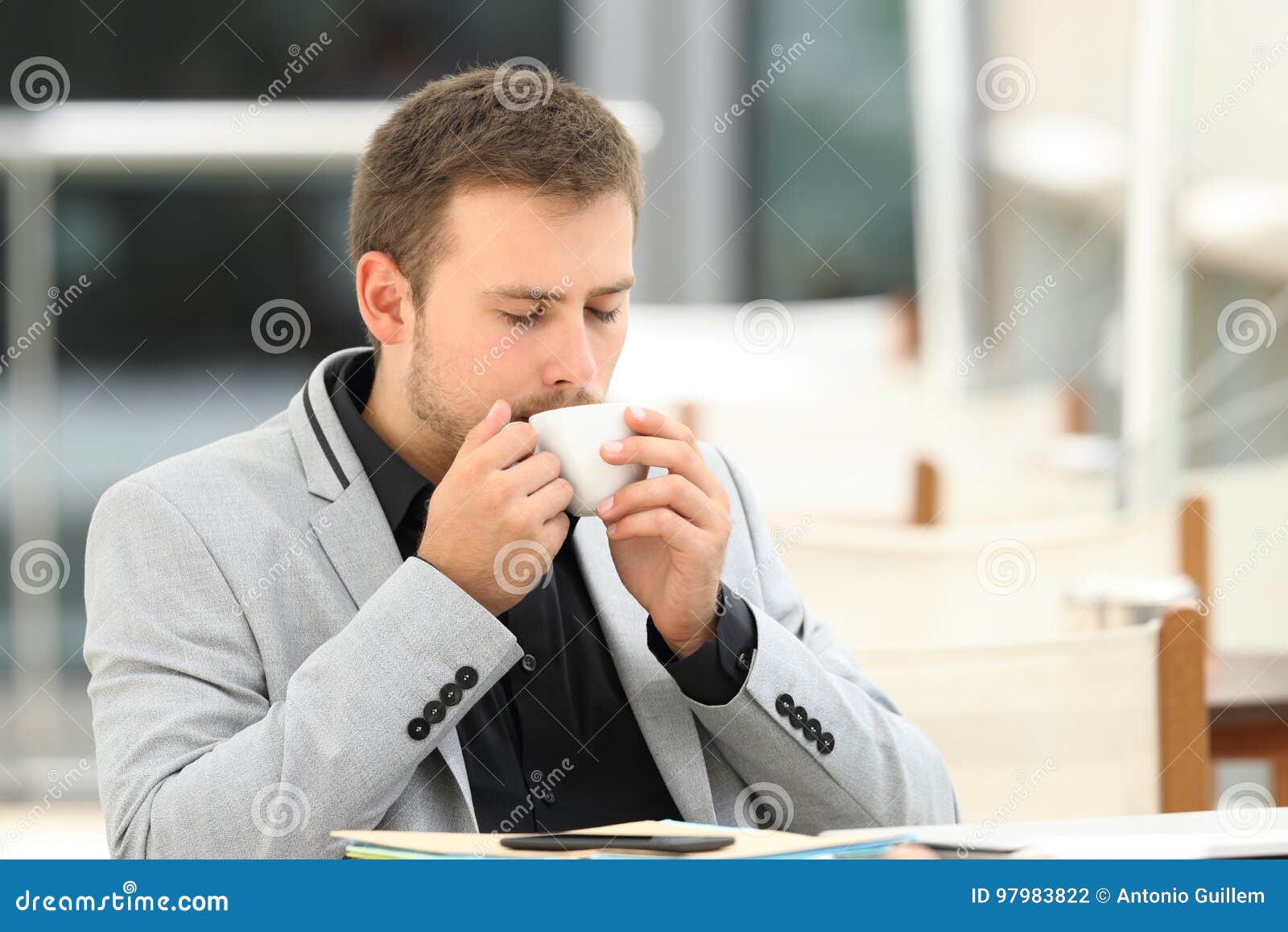 Executive Enjoying Coffee Break in a Bar Stock Photo - Image of feeling ...