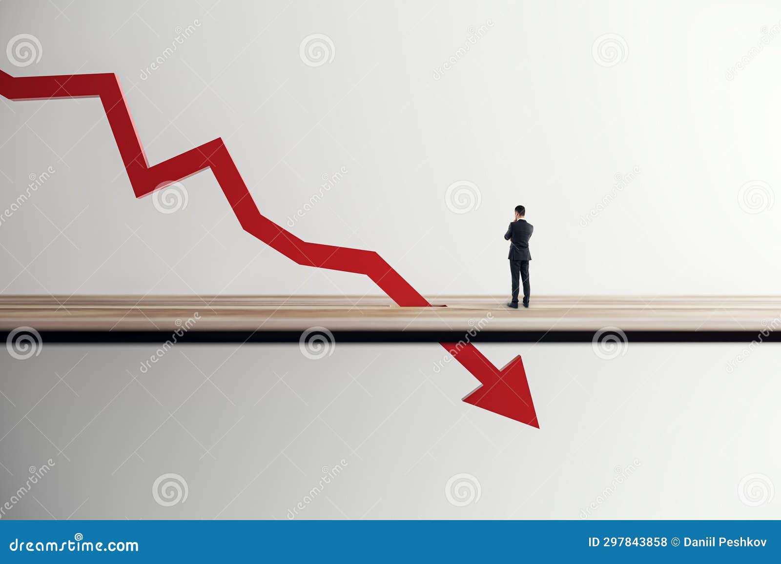 Executive Facing a Giant Declining Arrow Stock Illustration ...