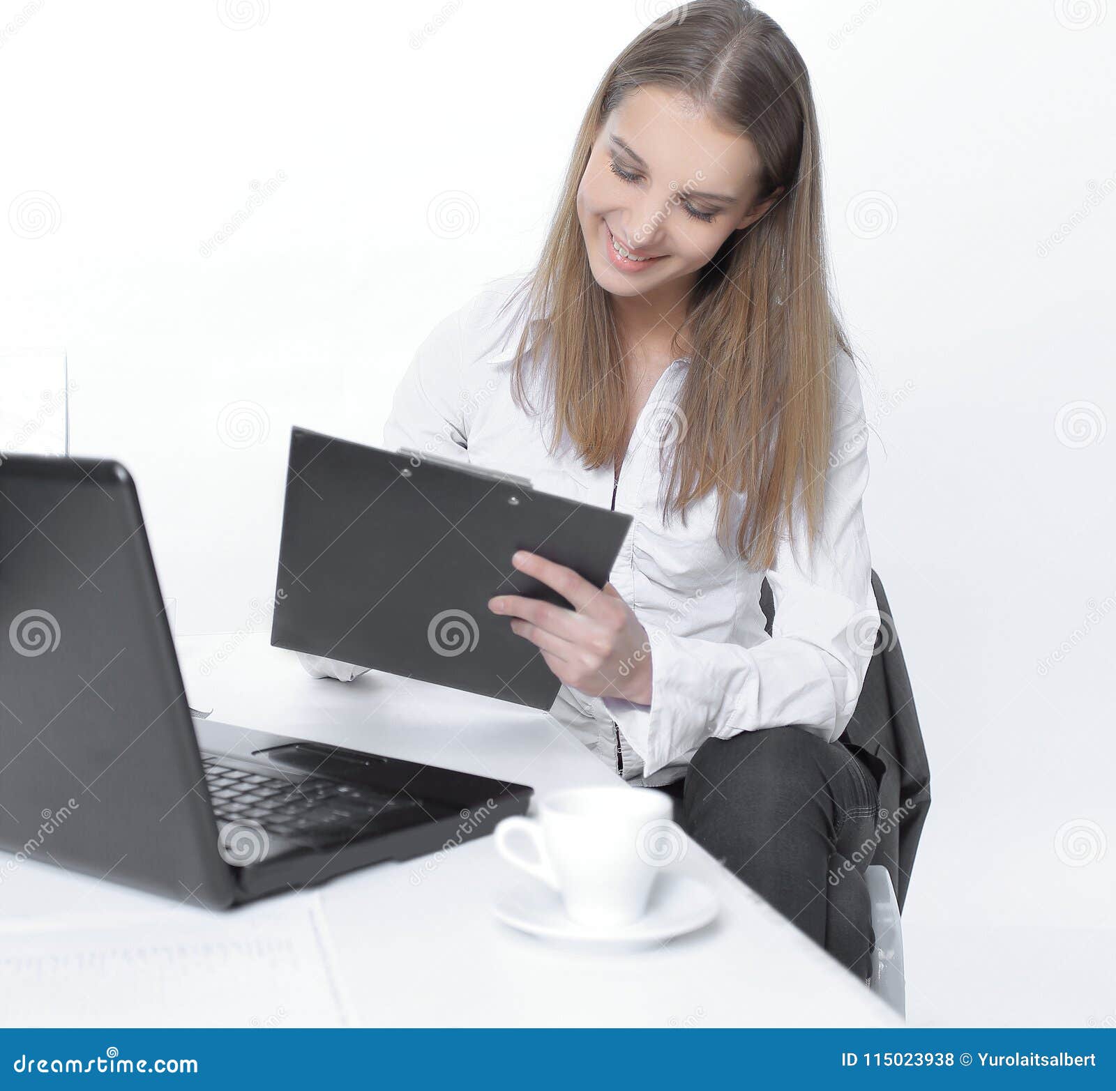 Executive Female Assistant Working with Documents in the Office. Stock ...