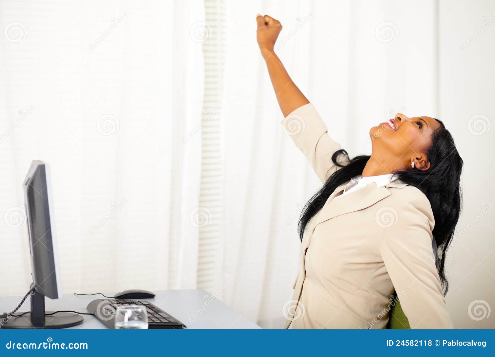 Executive Female at Work Celebrating Victory Stock Photo - Image of ...