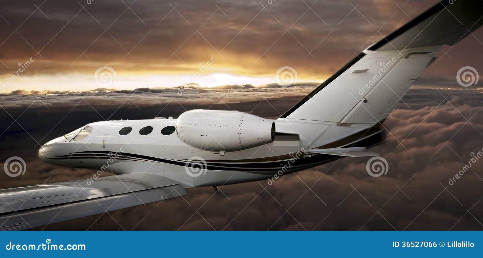 Executive in Flight at Sunset Stock Photo - Image of aviation ...