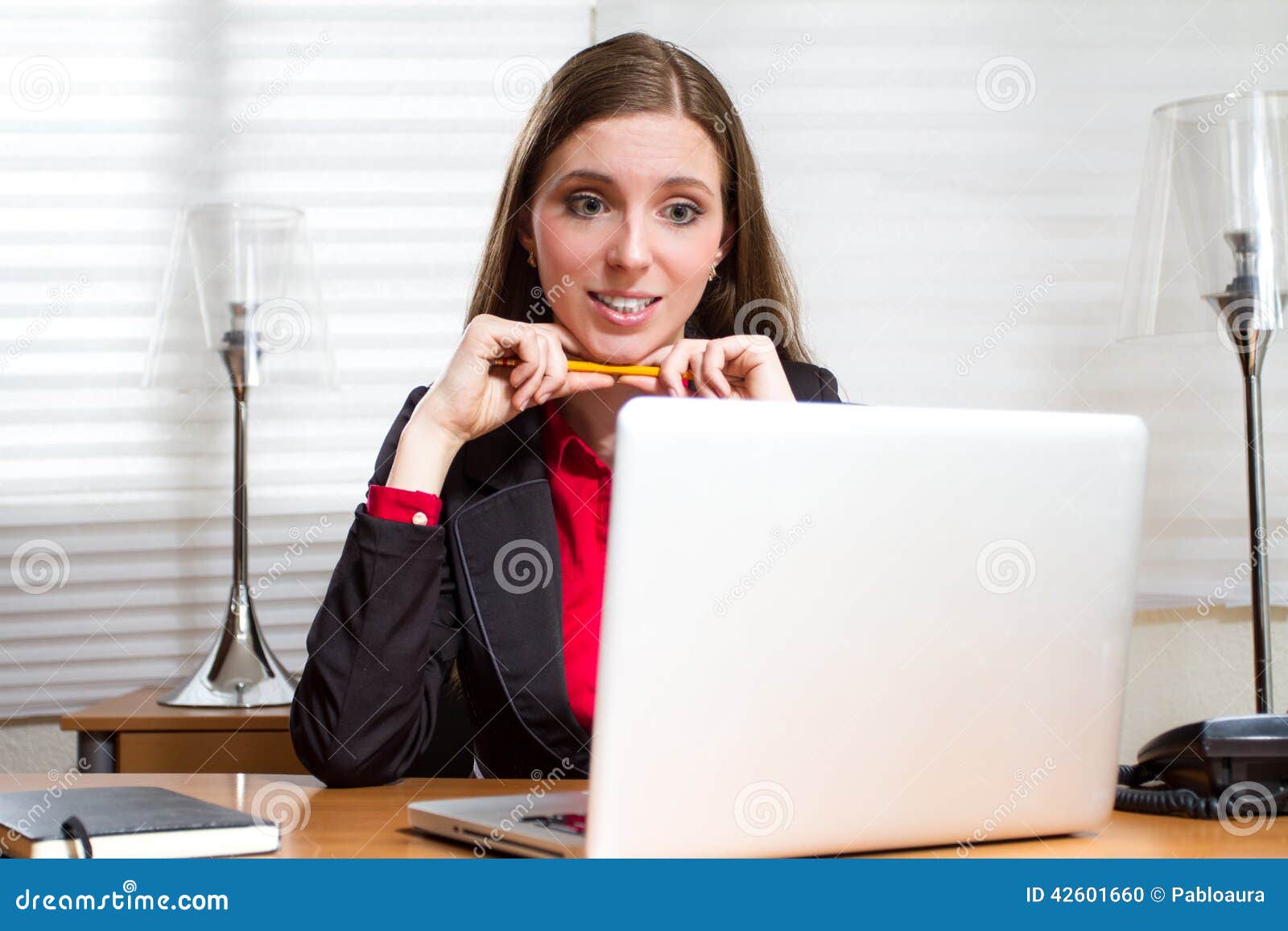 Executive Girl Seems Confused at Work Stock Photo - Image of computer ...