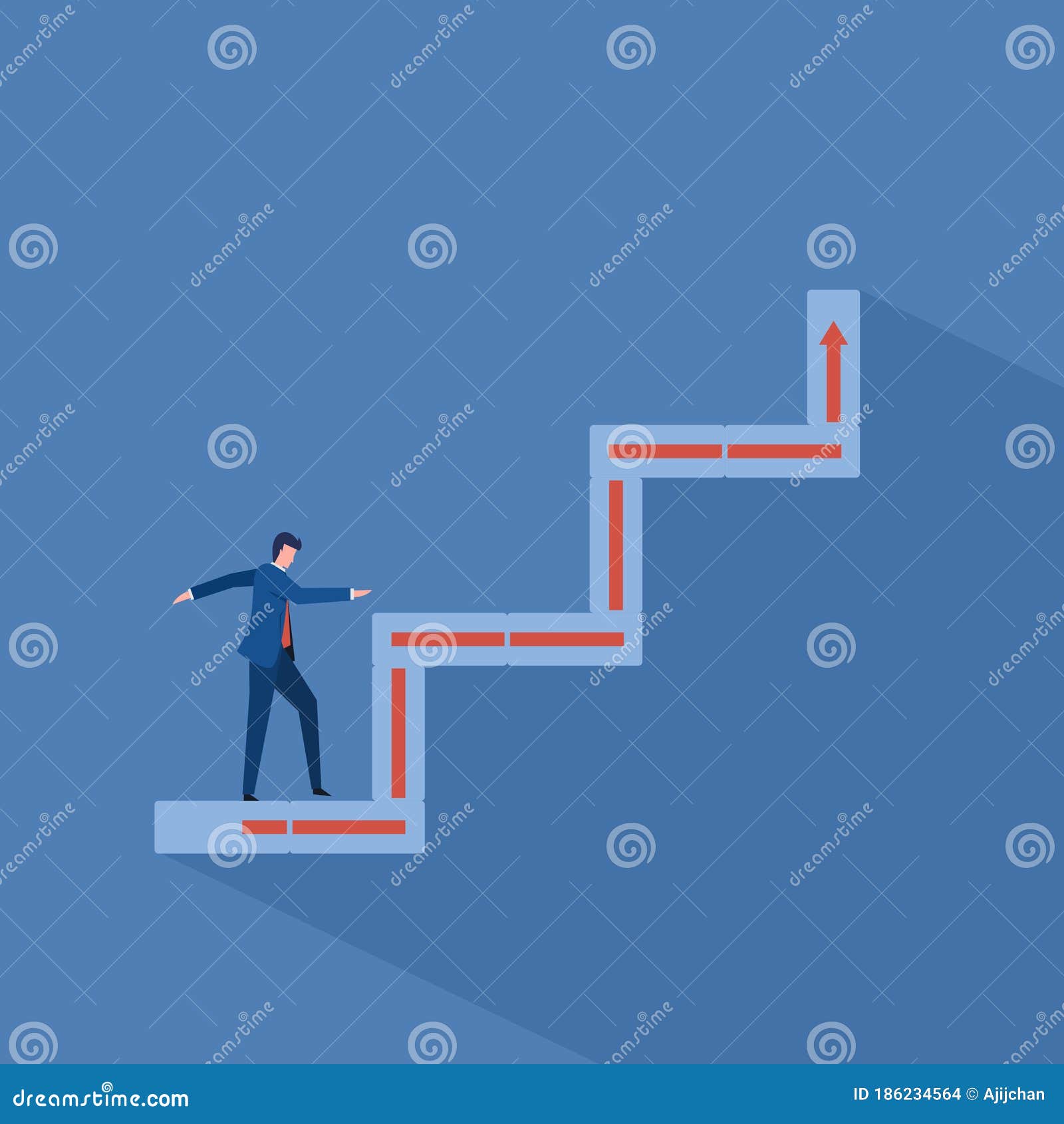 Business Man Climbing Up the Steps of Upward Growth Stock Vector ...