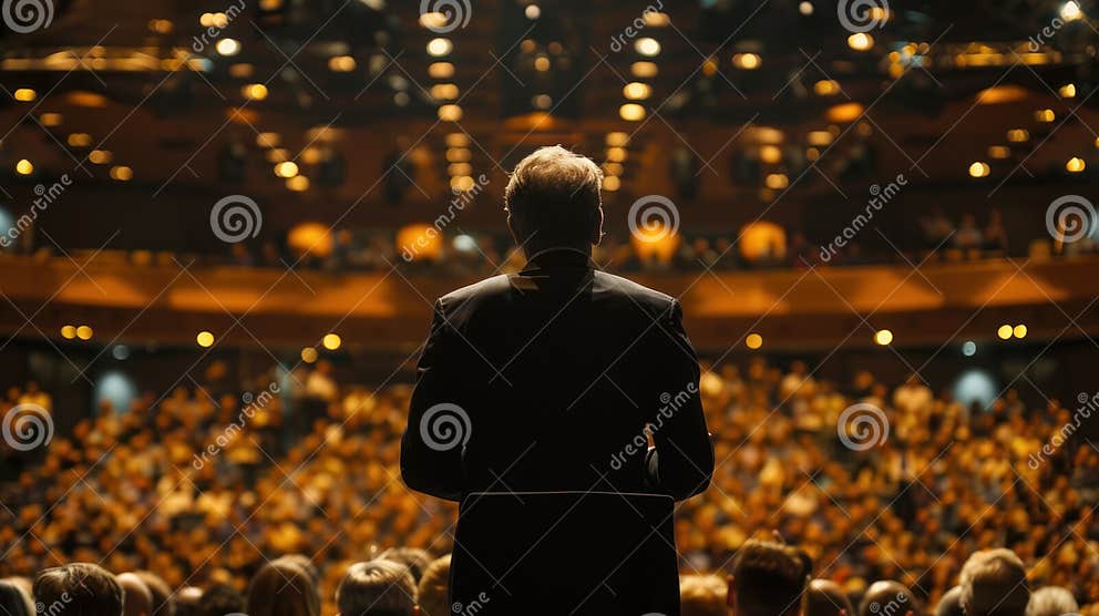 Executive Making a Keynote Presentation at a Large Conference, Stock ...