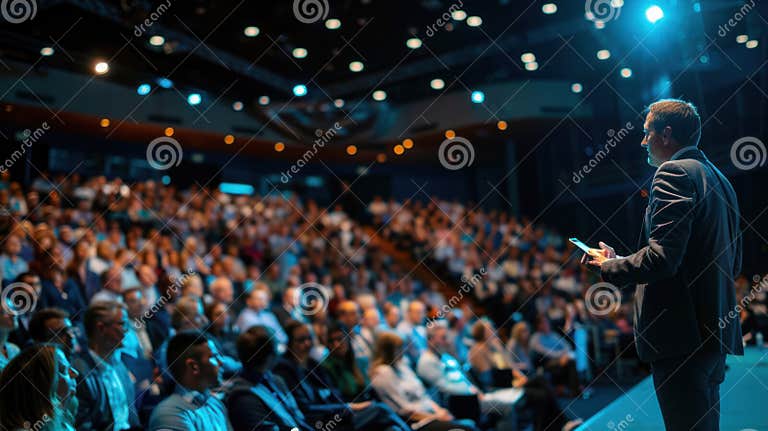 Executive Making a Keynote Presentation at a Large Conference Stock ...