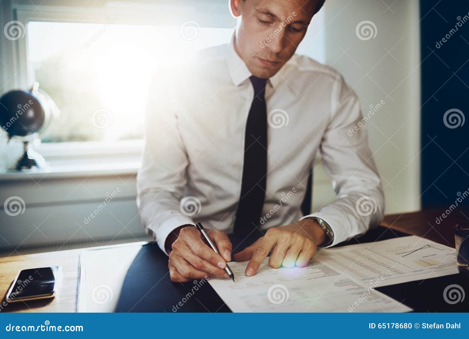 Executive Male Working at Desk Stock Photo - Image of accountant ...