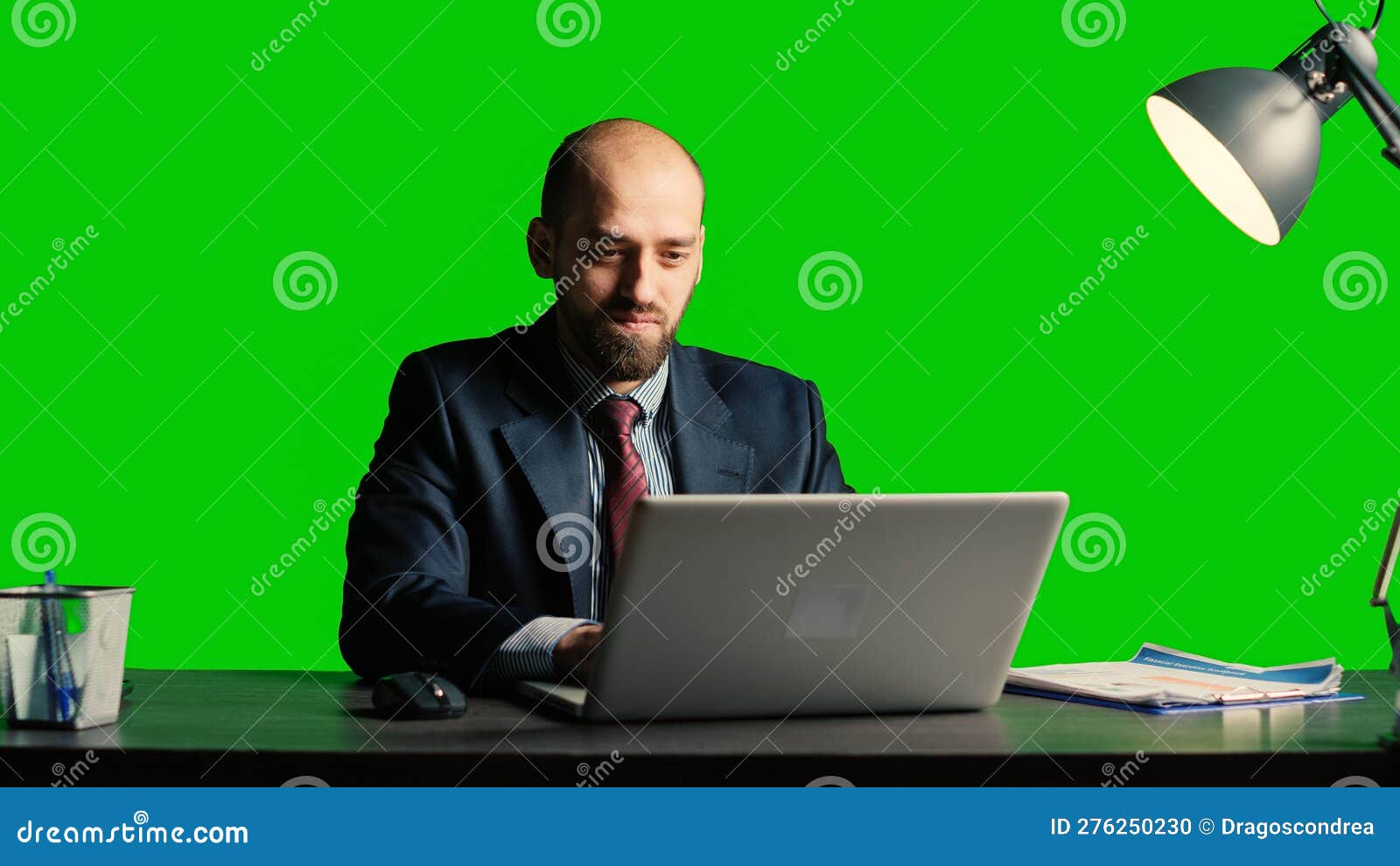 Executive Manager Using Laptop Over Green Screen Stock Photo - Image of ...
