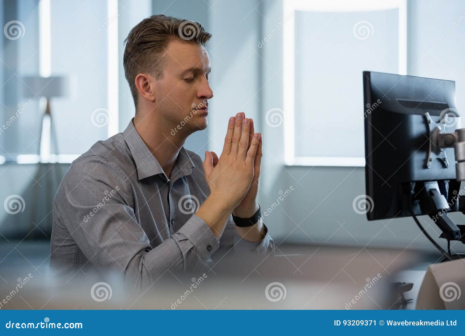 Executive Meditating at Desk Stock Image - Image of computer, expertise ...