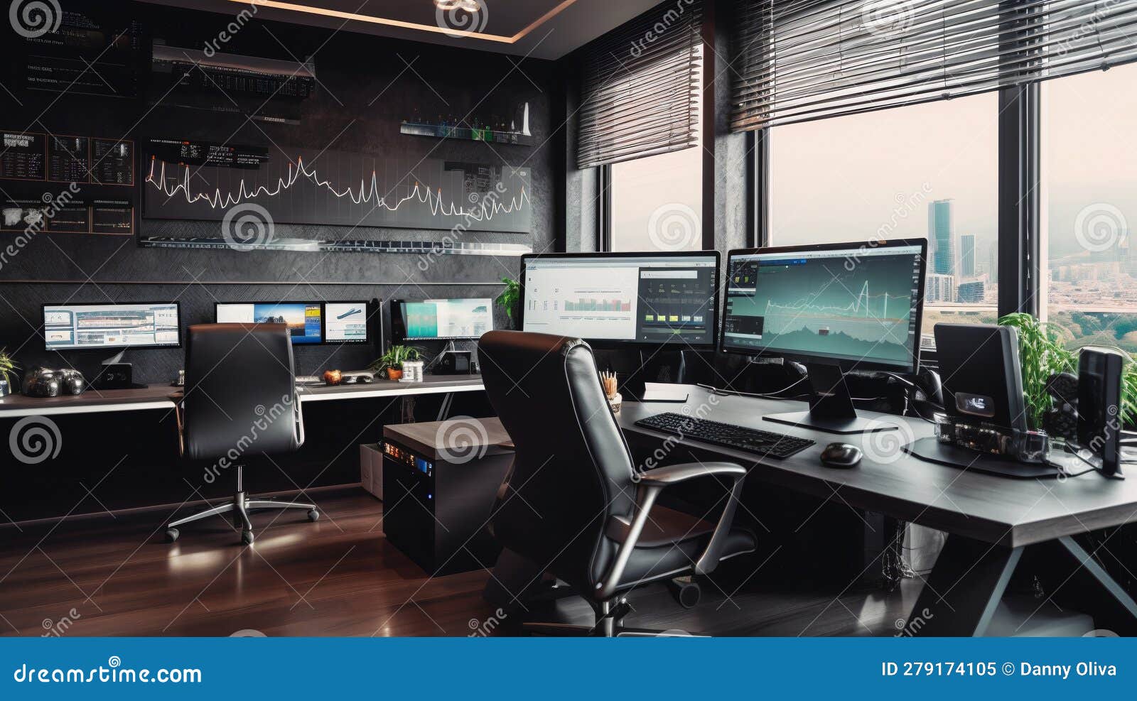 Immaculate Office Workspace: Grayscale Computer On Mahogany Desk Stock ...