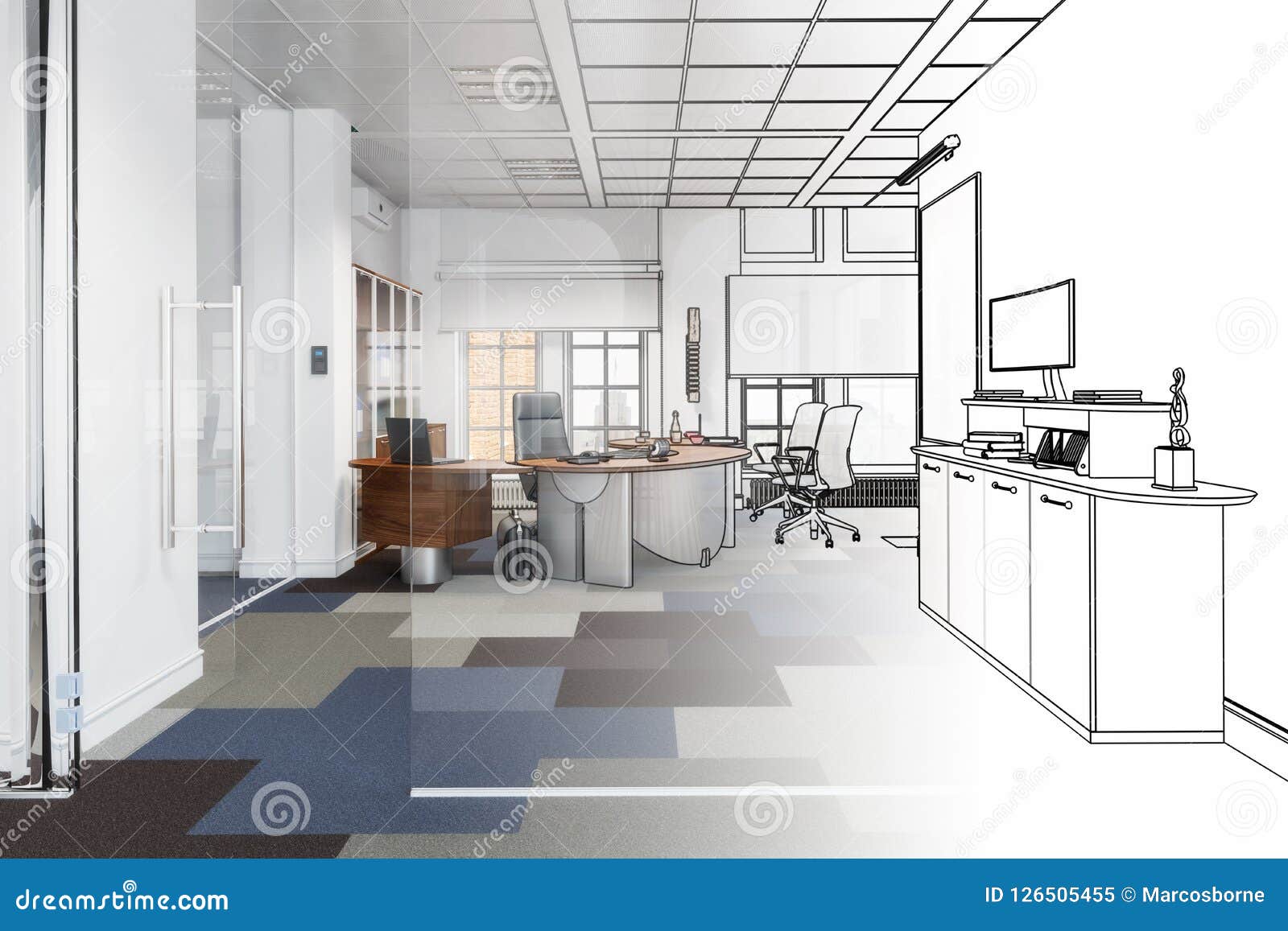 Executive Office 01 Drawing Stock Illustration - Illustration of ...