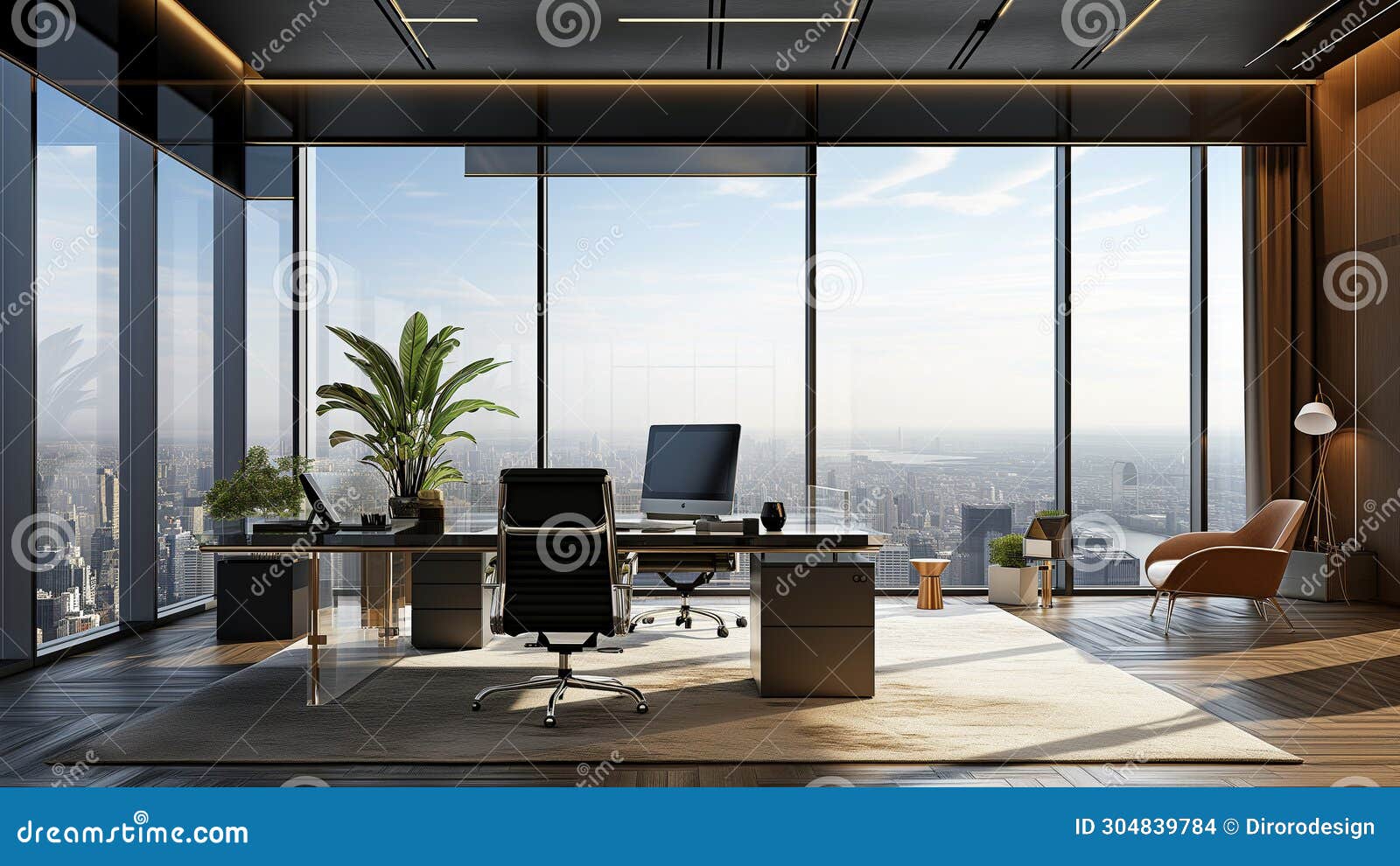 Executive Office with Panoramic City View and Luxurious Interior Stock ...