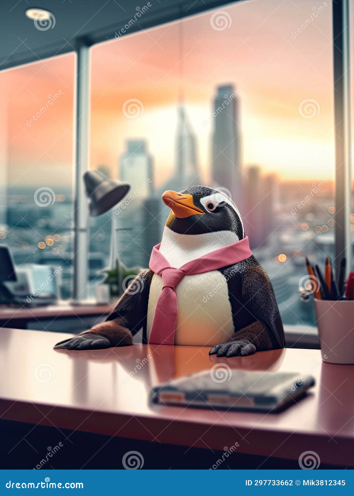 An Executive Penguin in His Office. Stock Illustration - Illustration ...