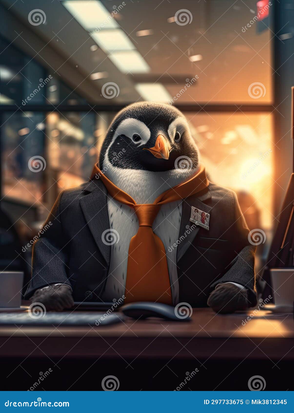 An Executive Penguin in His Office. Stock Illustration - Illustration ...