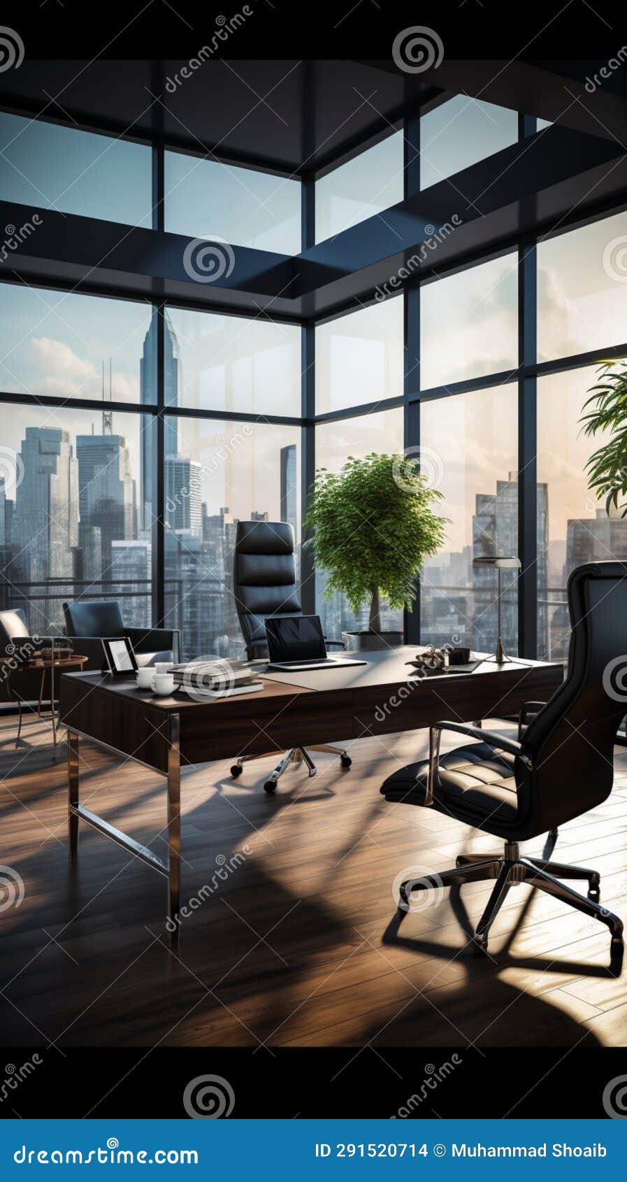 Executive Positioned within Spacious Office, Embodying Business Prowess ...