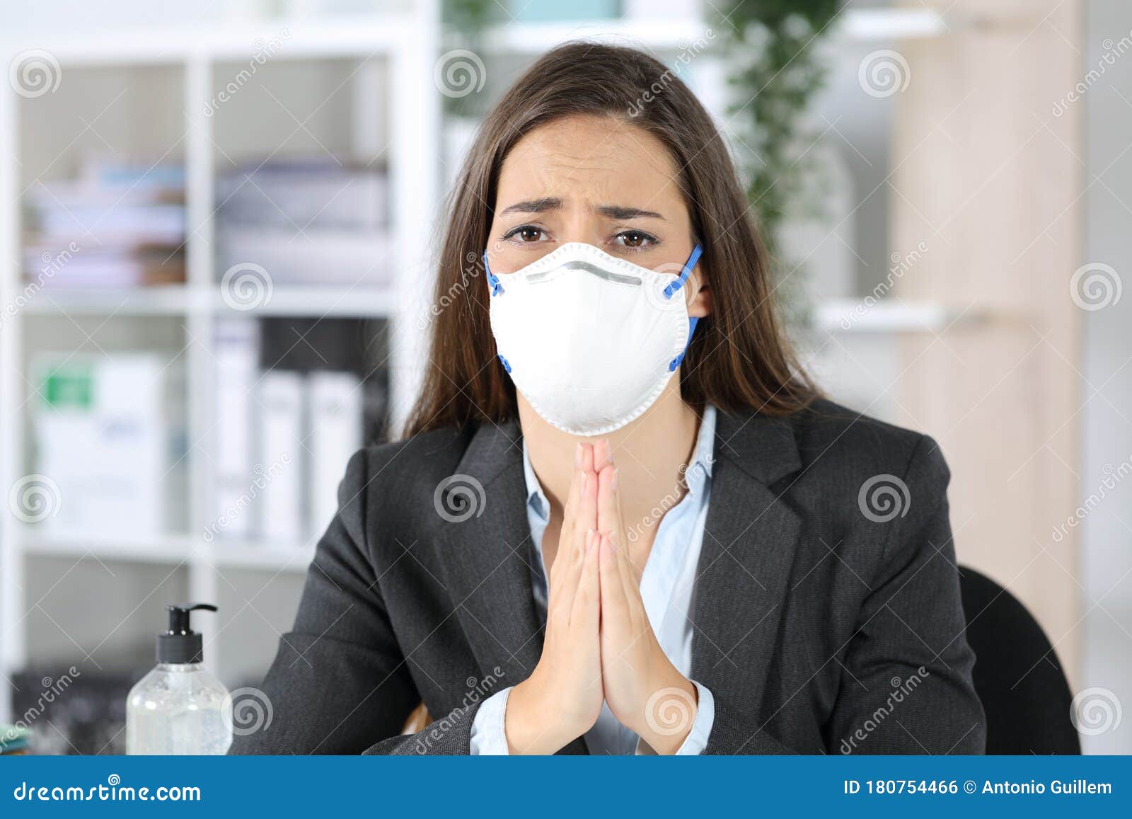 Executive with Mask Begging Looking at Camera Stock Photo - Image of ...