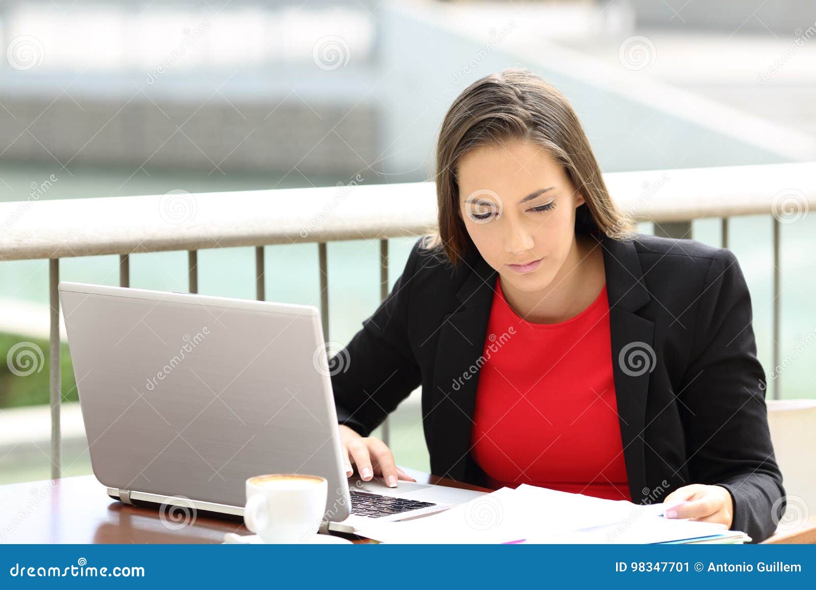 Executive Reading Paper Documents Outside Stock Image - Image of ...