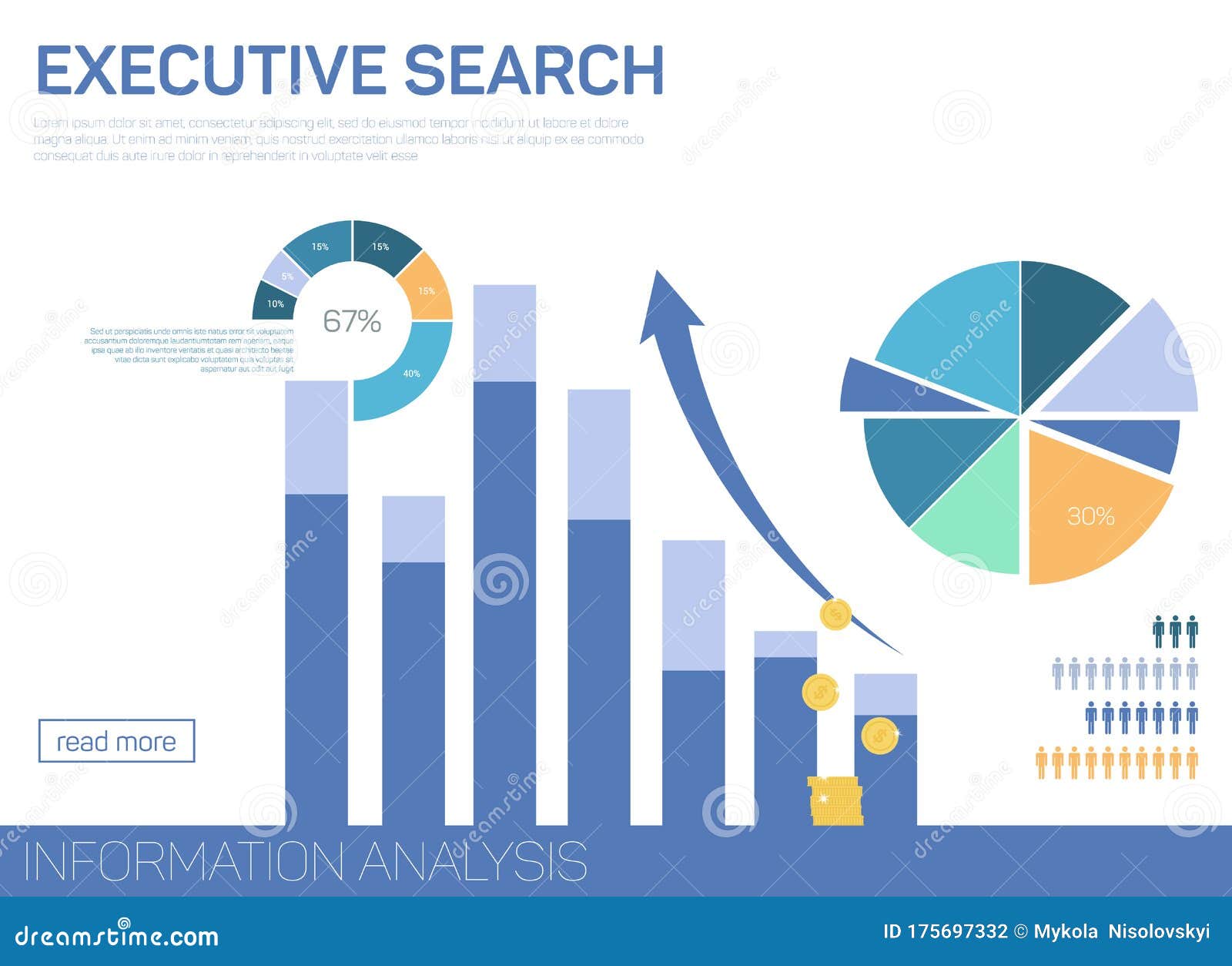 Executive Search with Graphics, Bars Information. Stock Vector ...