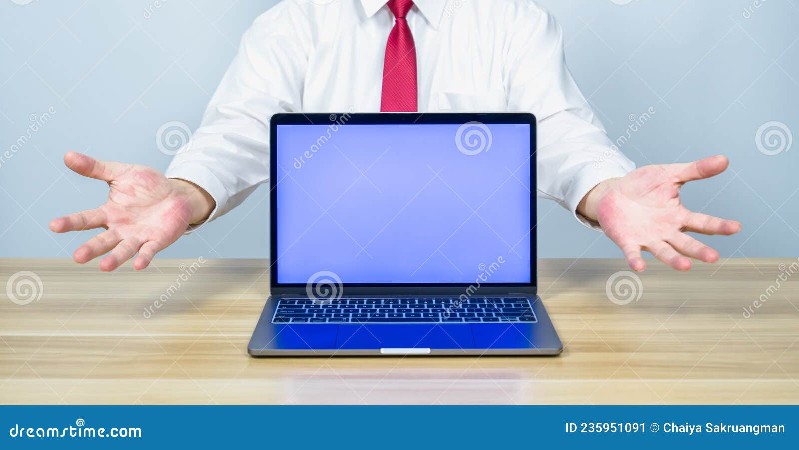 Executive Show Working Blue Screen on Laptop for Making Presentation ...