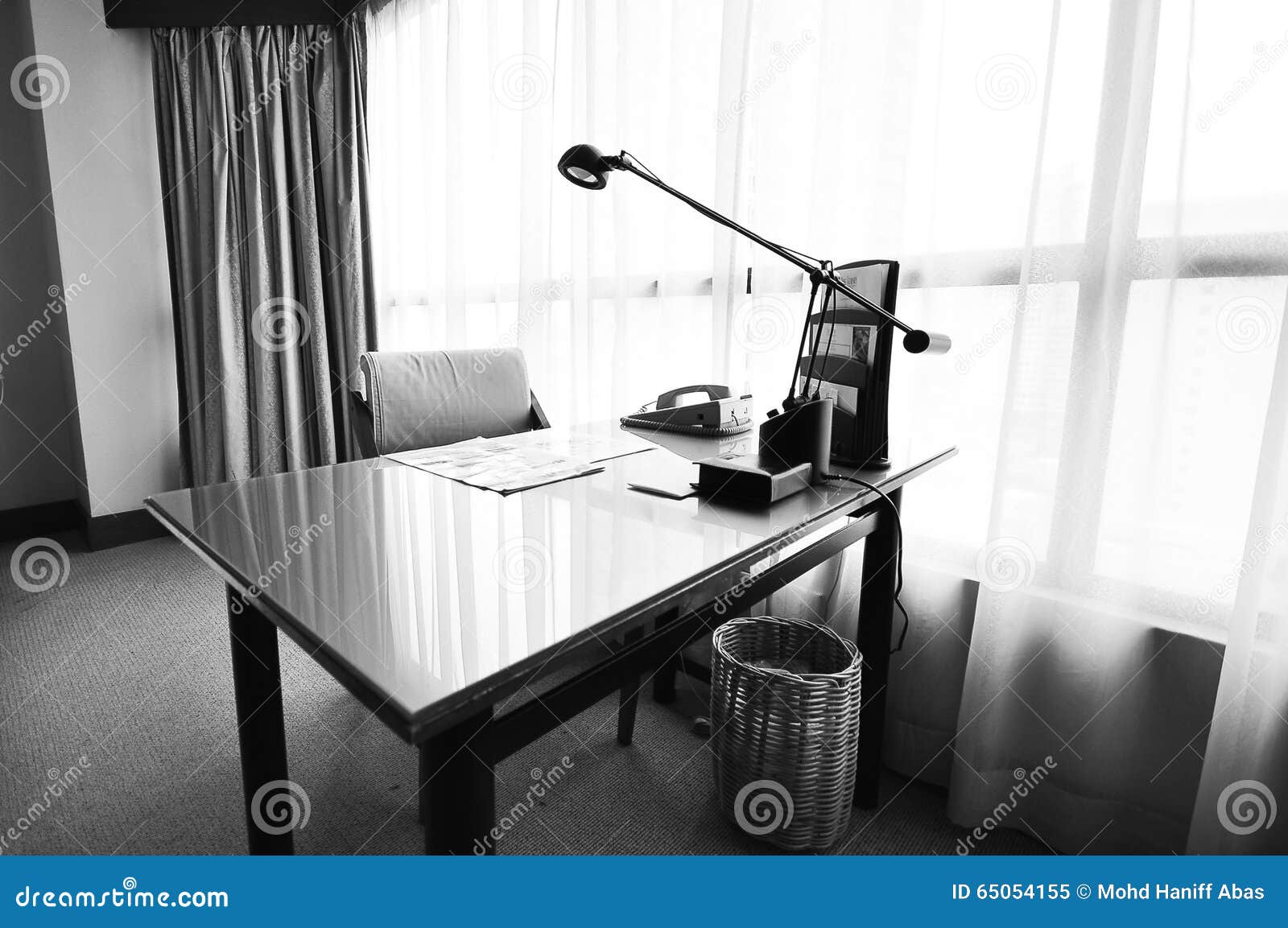 Executive Study Table at Hotel Room in Black and White Stock Image ...