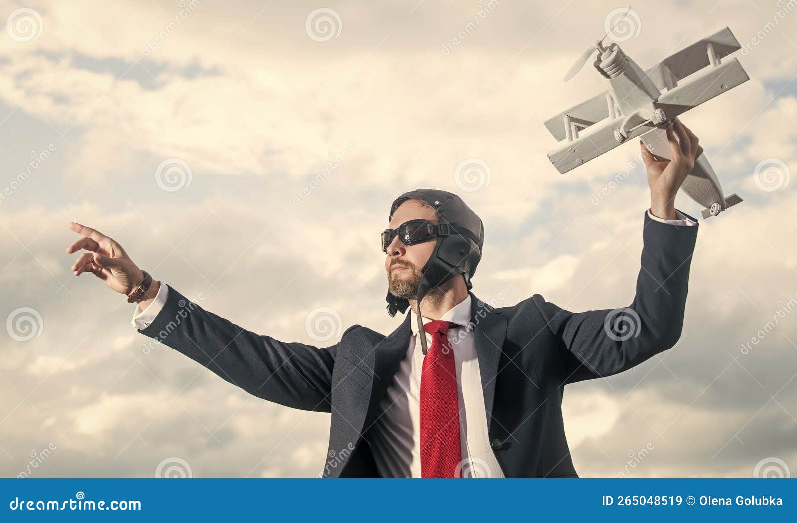 Executive in Suit and Pilot Hat Launch Plane Toy Stock Image - Image of ...