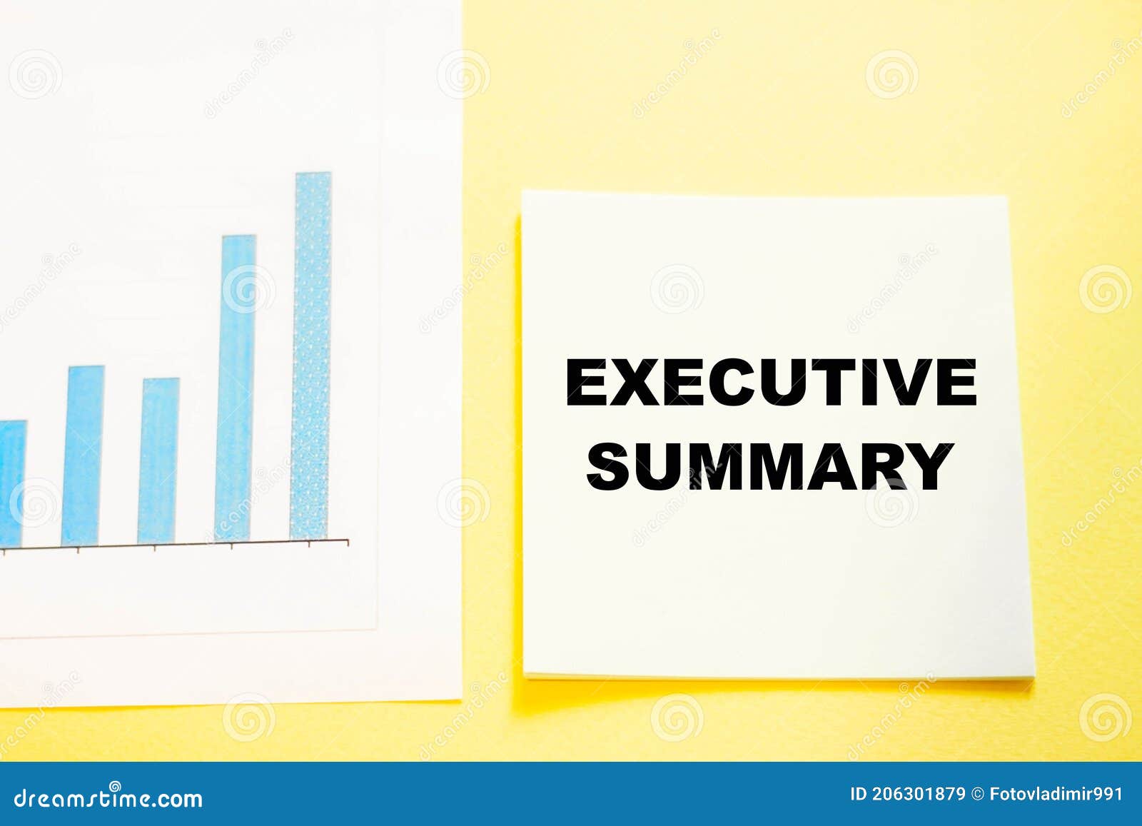 EXECUTIVE SUMMARY On Office Paper With Blue Diagram And Light ...