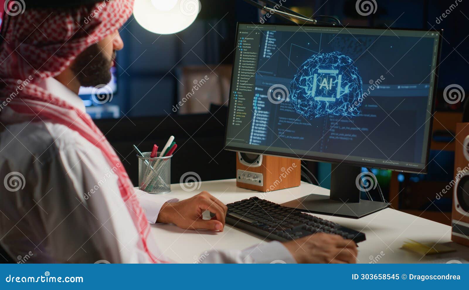 Man In Personal Office Writes Ai Code Stock Image Image Of Algorithms