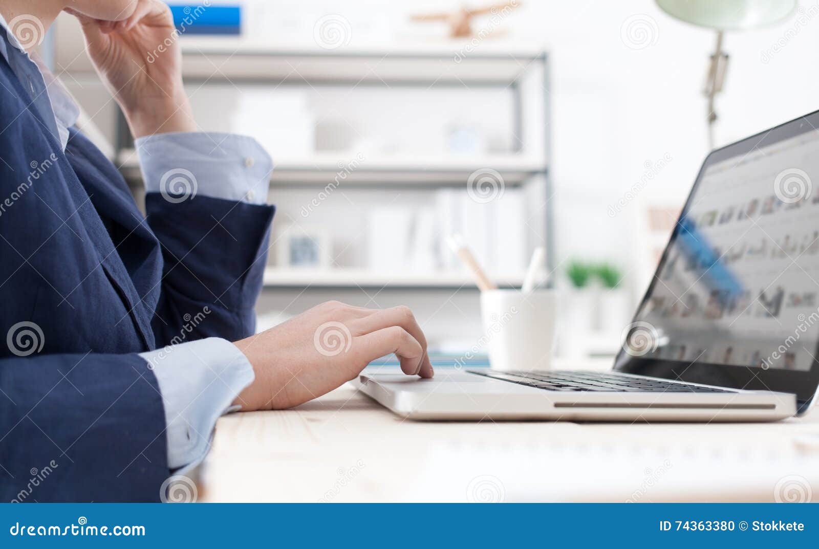 Executive working at desk stock photo. Image of online - 74363380