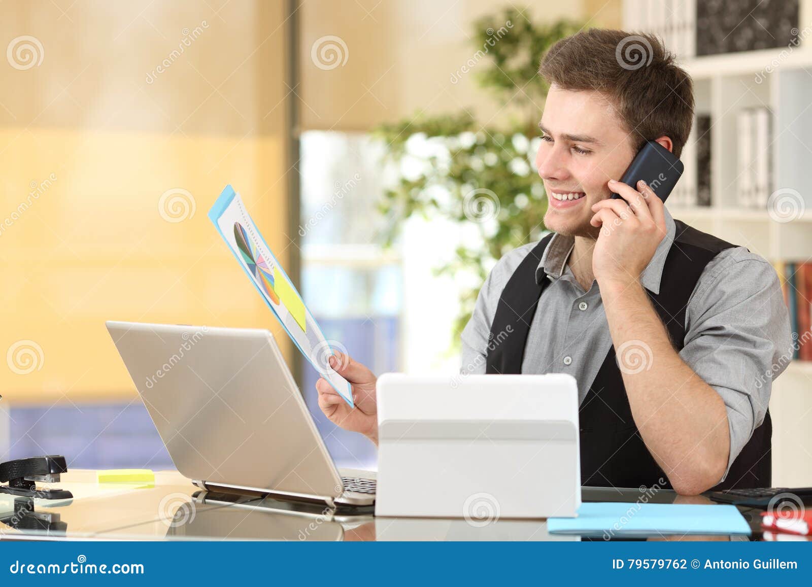 Executive Working with Multiple Devices Stock Photo - Image of broker ...