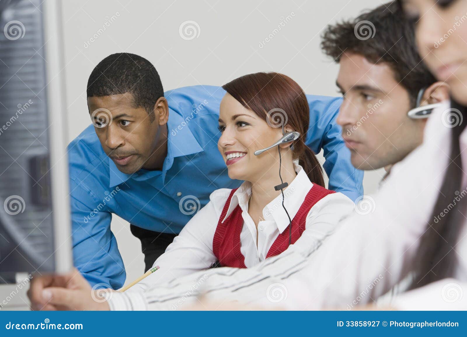 Executives with Headsets in Office Stock Image - Image of looking ...