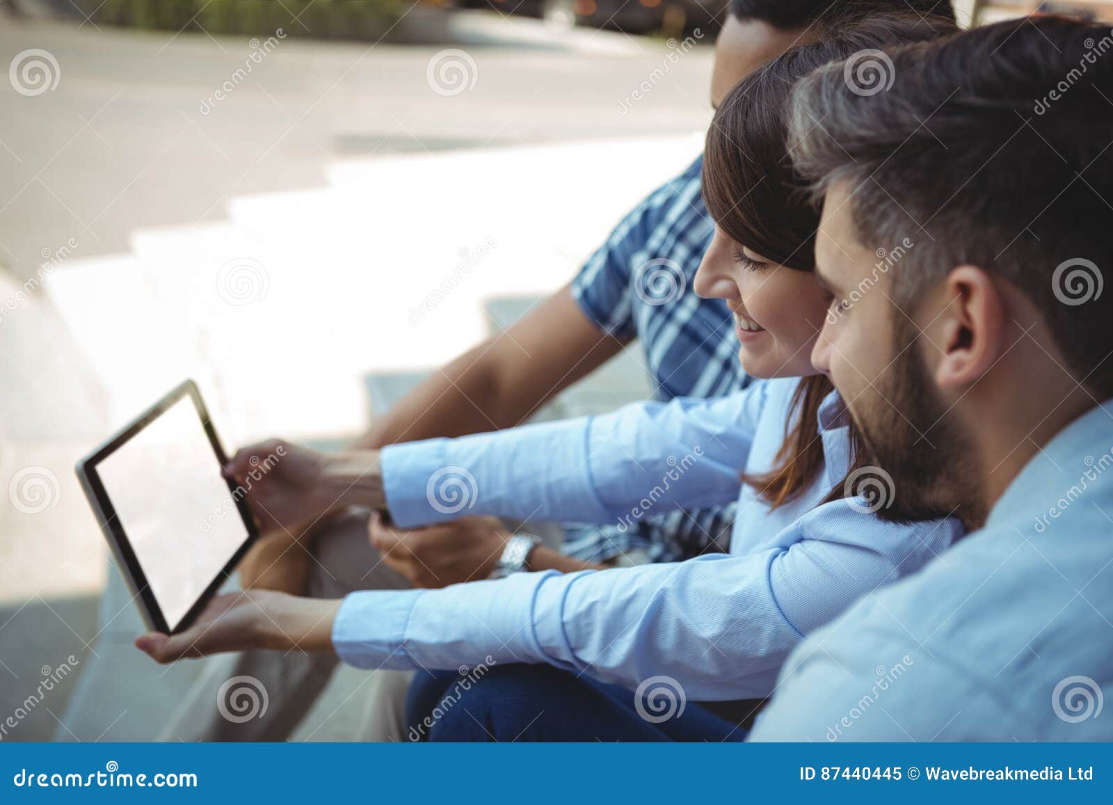 Executives Using Digital Tablet Outside Office Building Stock Image ...