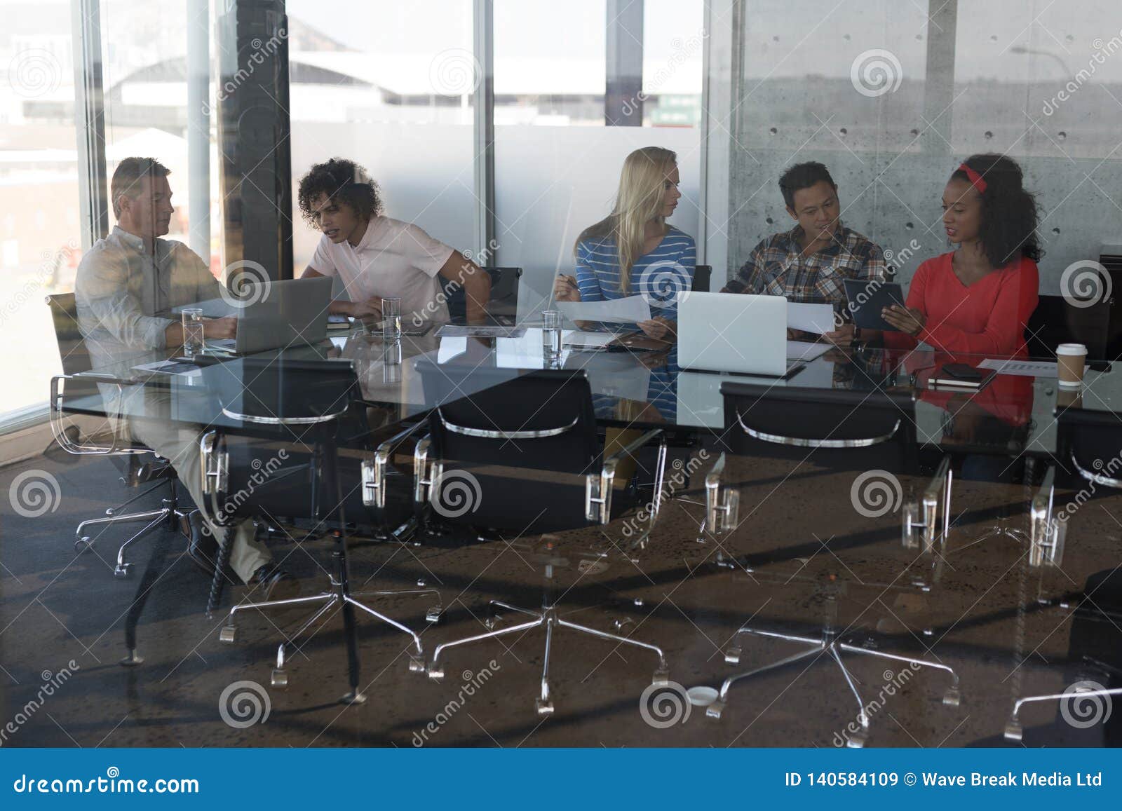 Executives Working at Table in Office Stock Image - Image of discussing ...